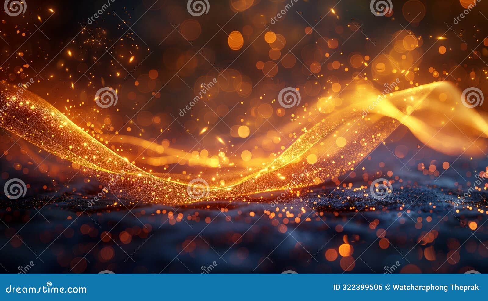 Abstract Fire Gold Wave Shapes on Dark Background Stock Illustration ...