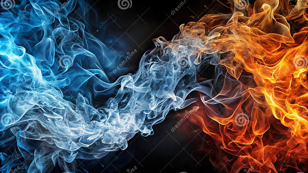 Abstract Fire and Ice Flames Intertwining on Dark Background AI-Created ...