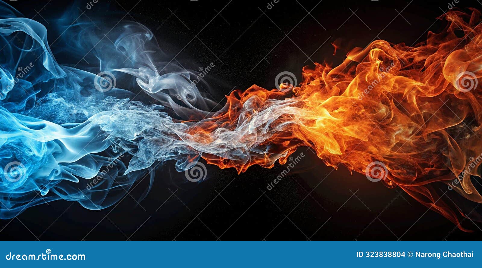 Abstract Fire and Ice Flames Intertwining on Dark Background Creative ...