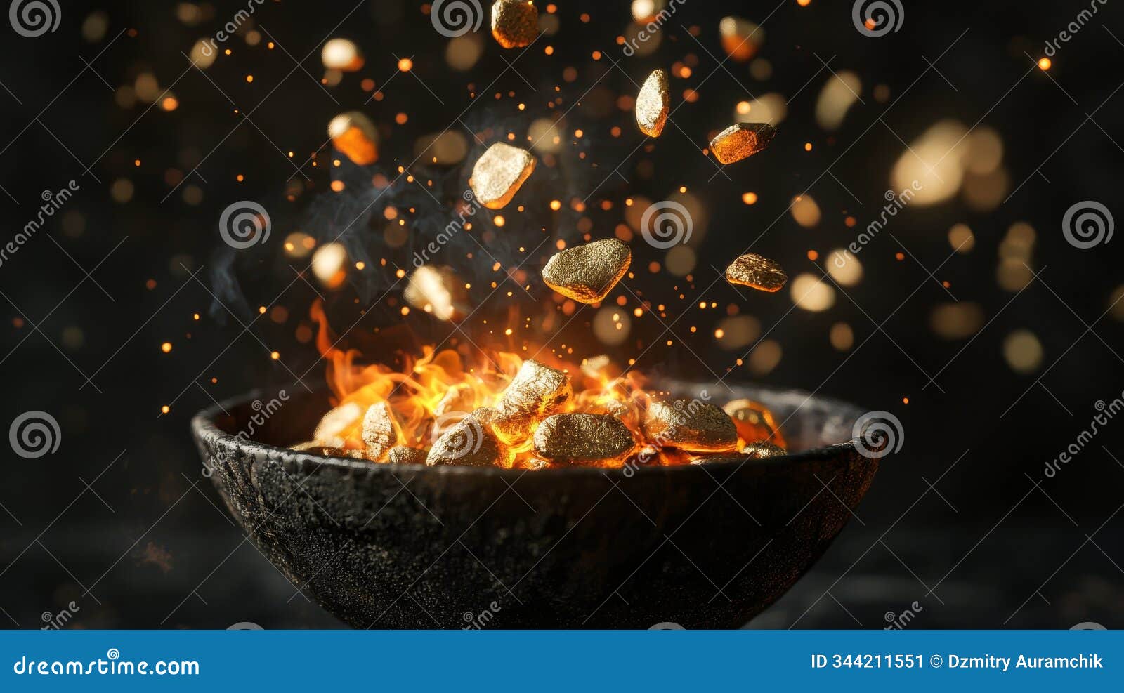 An Abstract Fire Image of Gold Rocks Burning in a Glass Sphere Stock ...
