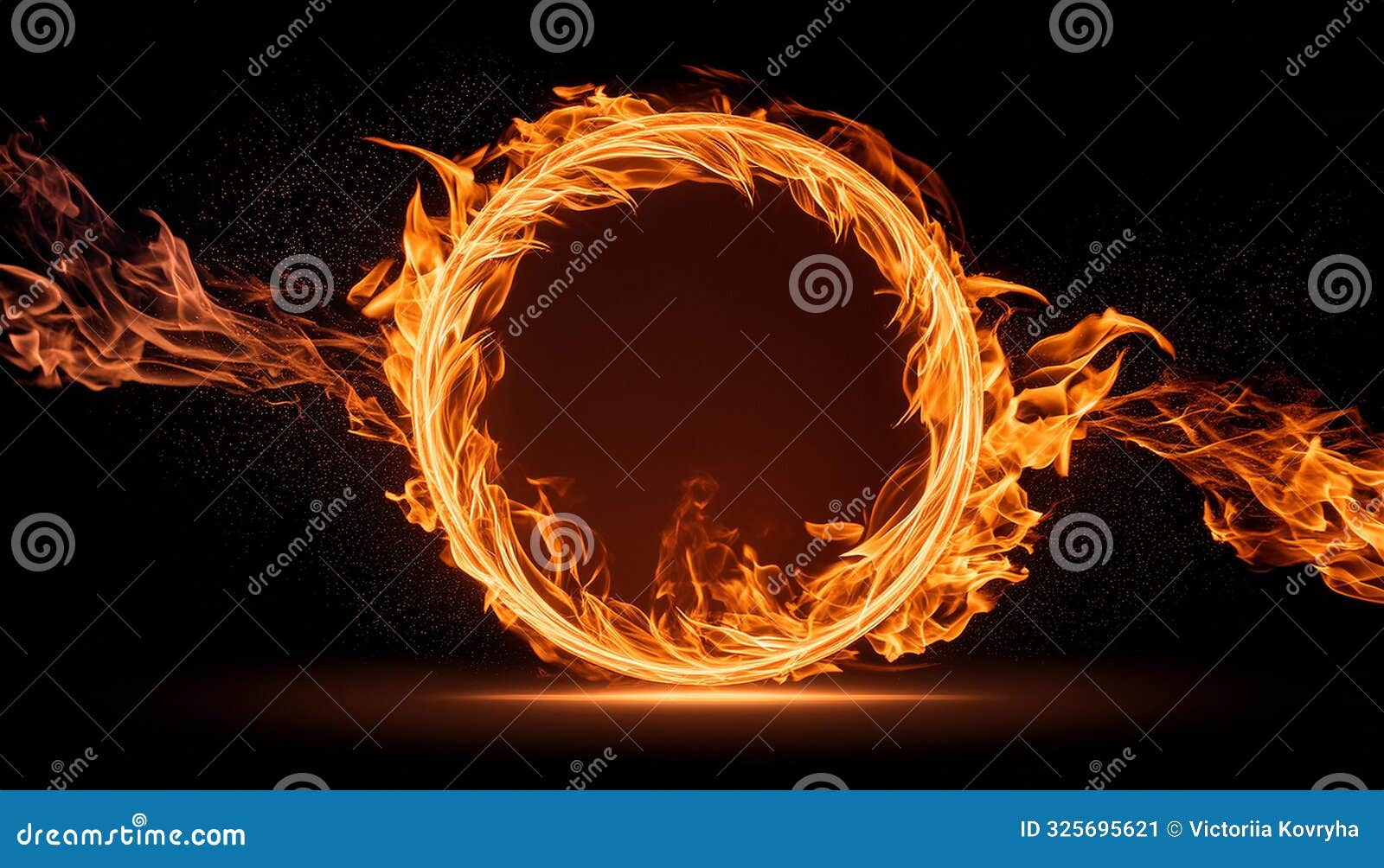 Fire Round Frame With Hot Burning Tongue Of Flame And Border Line ...