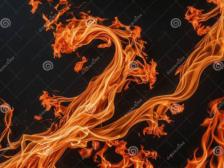 Abstract Fire Shape Vibrant Orange Flames Burning Effect on Black ...