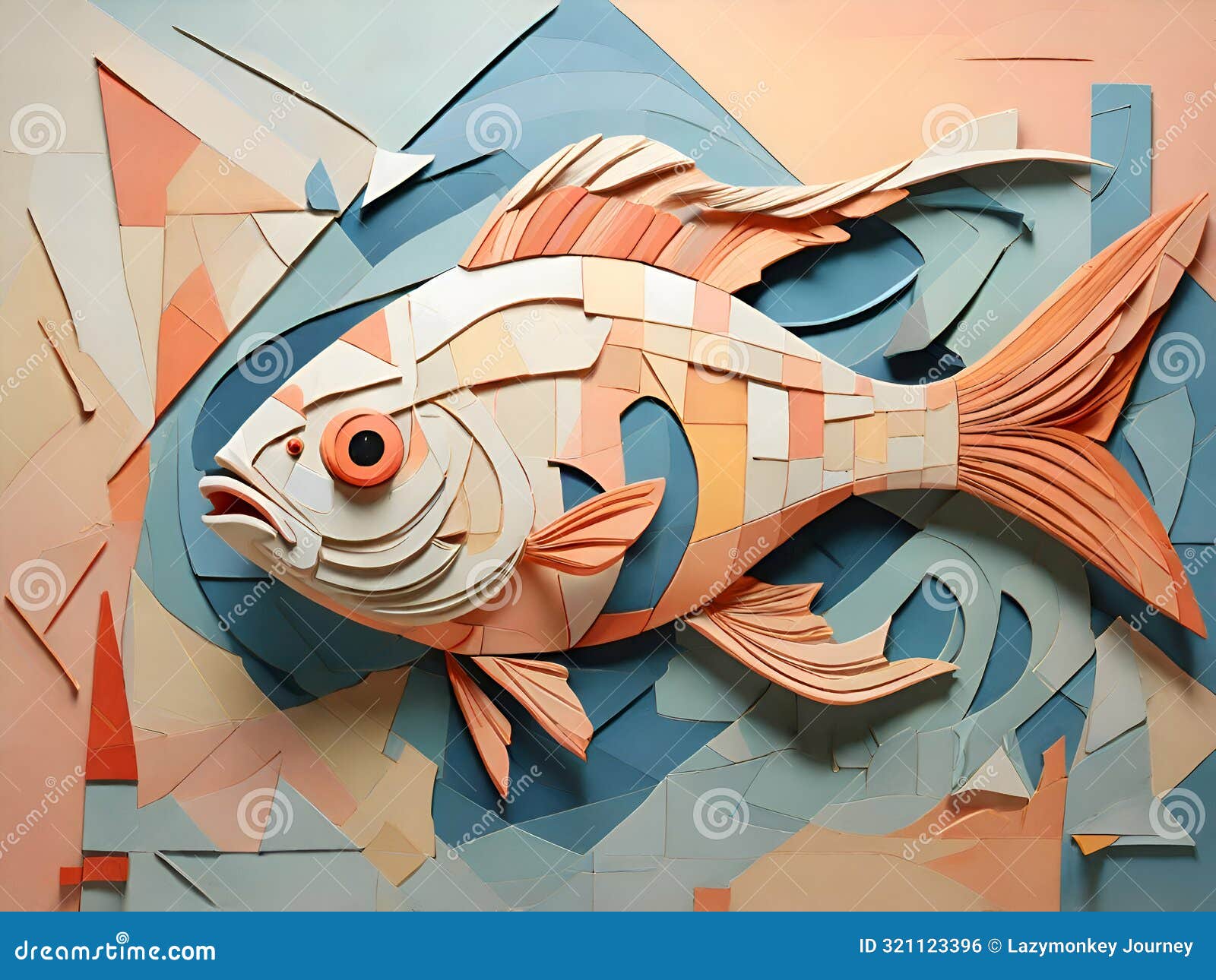 Abstract Fish in Cubism Style Pastel Colors Stock Illustration ...