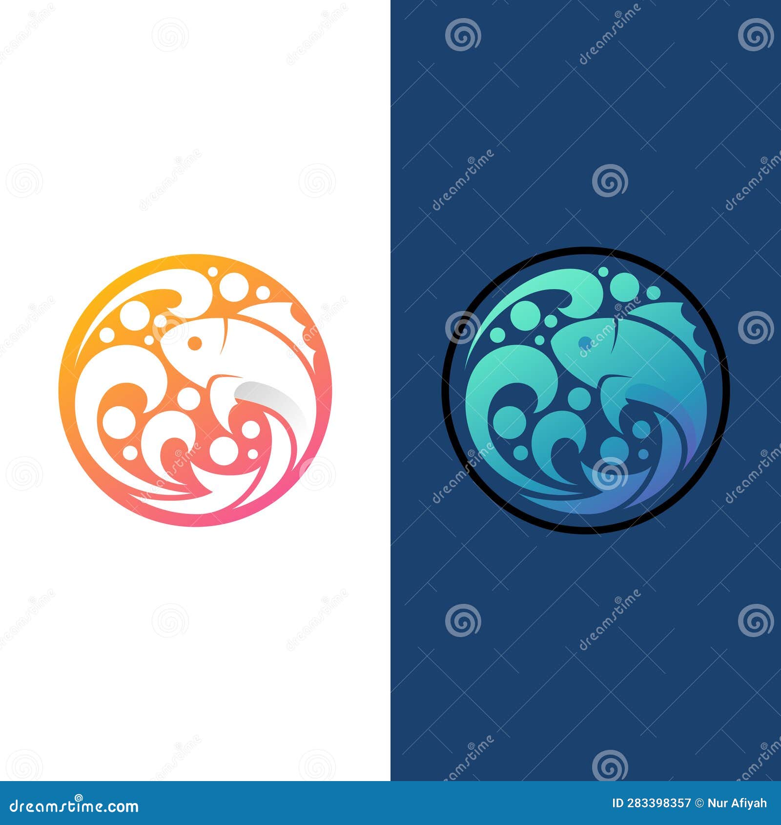 Abstract Fish Logo with Circle Design Template, Fish and Wave Stock ...