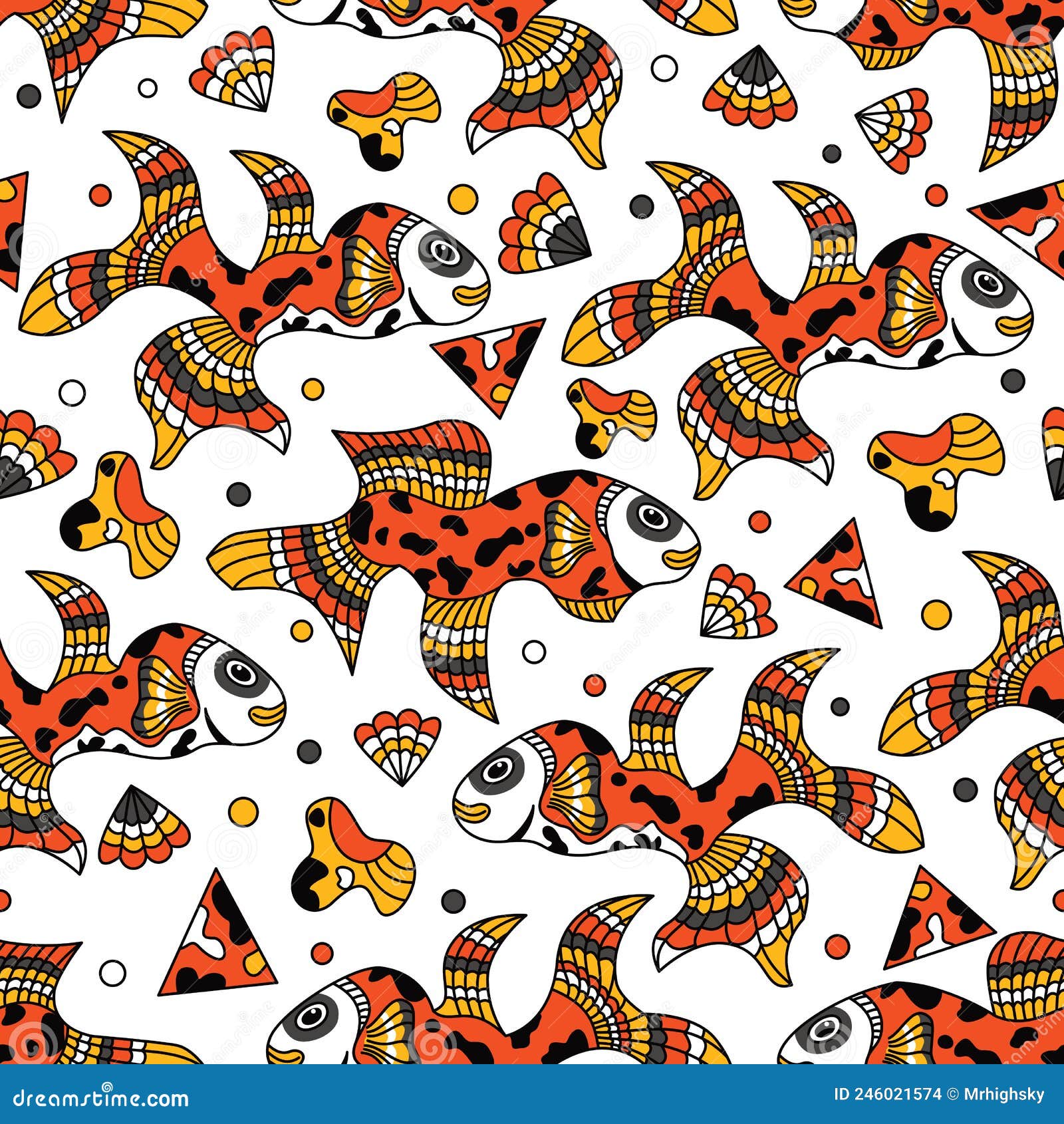 Abstract Fish and Seashells Pattern Stock Vector - Illustration of ...