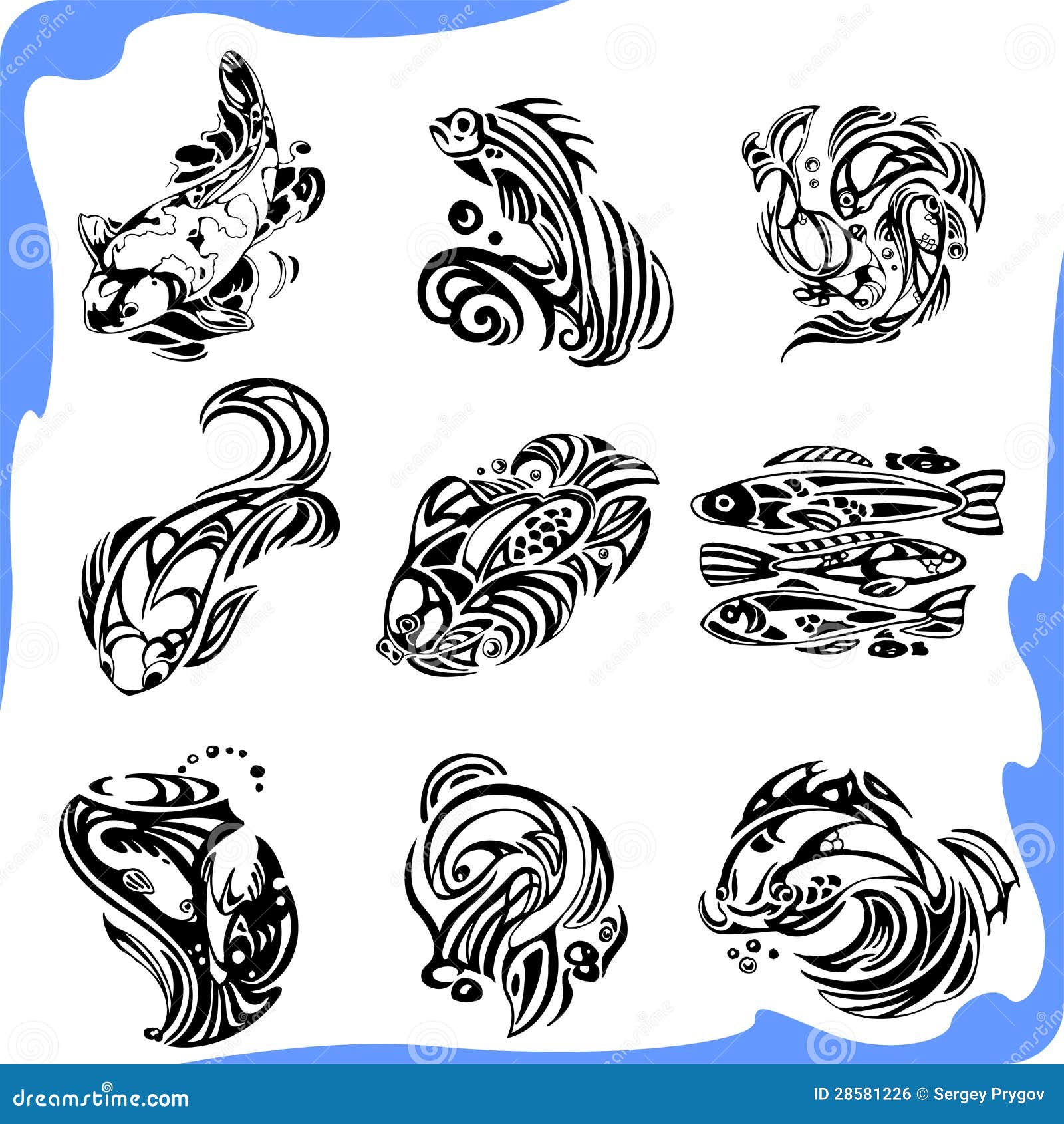 Abstract Fish - Vector Set. Stock Vector - Illustration of ornate, sign ...