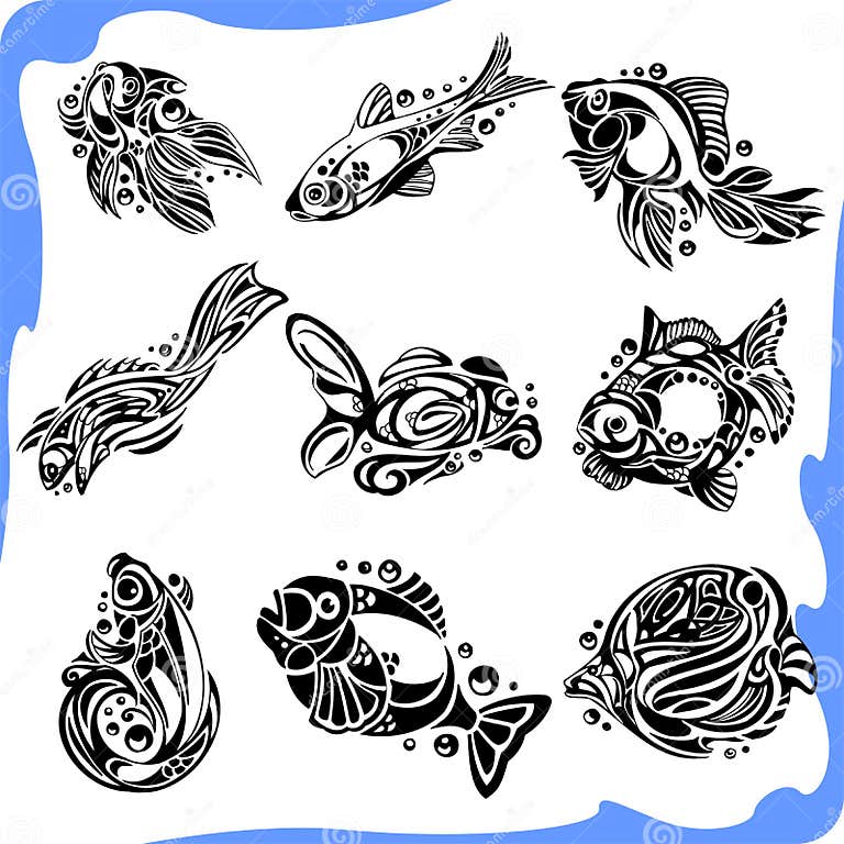 Abstract Fish - Vector Set. Stock Vector - Illustration of pattern ...