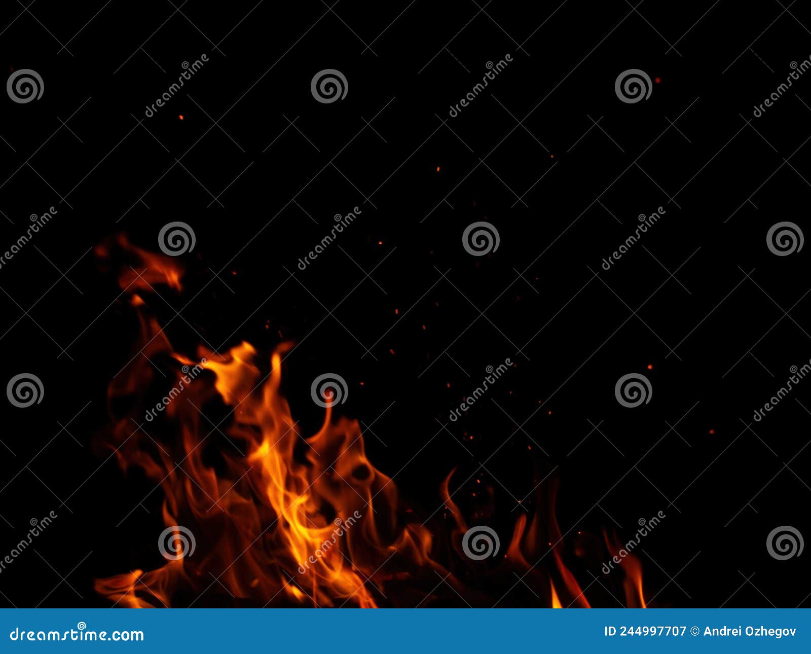 Abstract Flame of Fire from a Campfire on a Black Background Stock ...