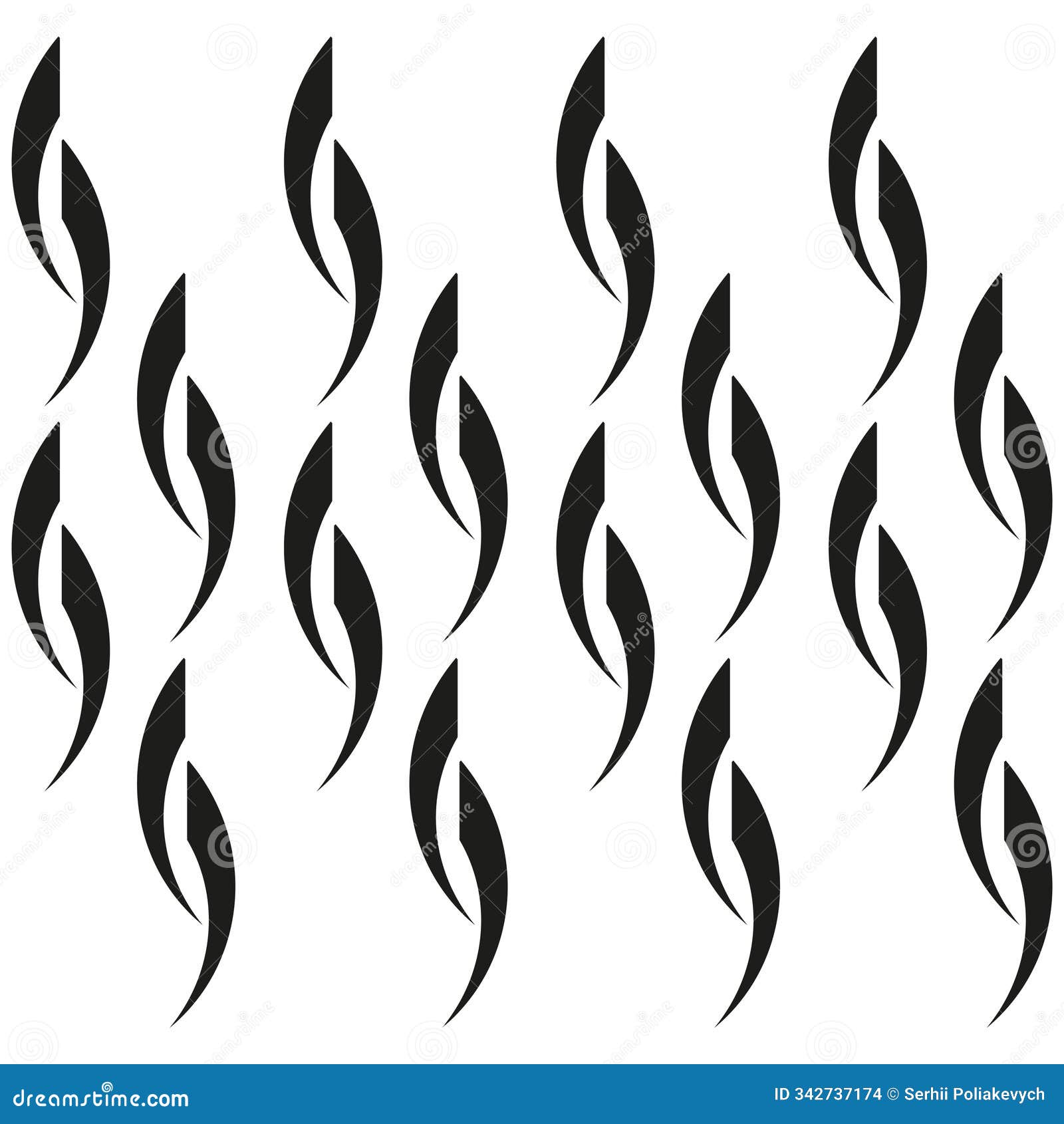 Abstract Flame Pattern. Repeating Curved Shapes. Black and White ...
