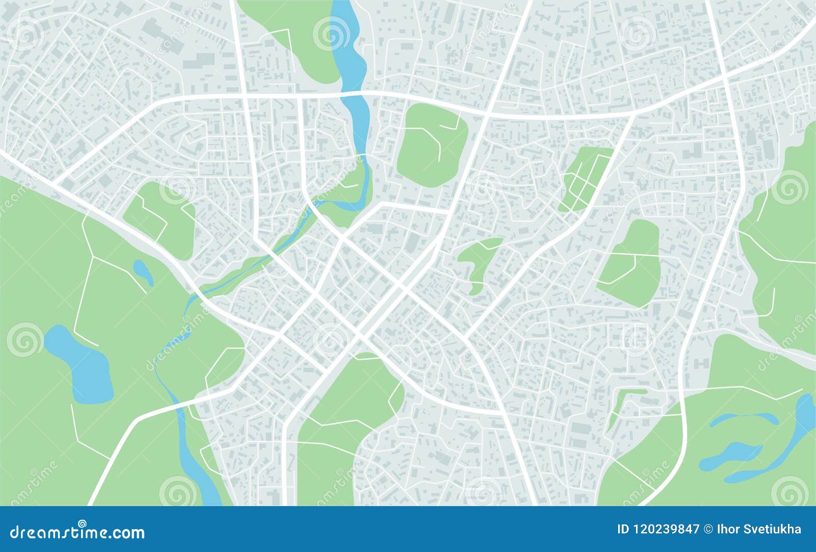 Abstract Flat Map of City. Plan of Town. City Center Scheme. Detailed ...