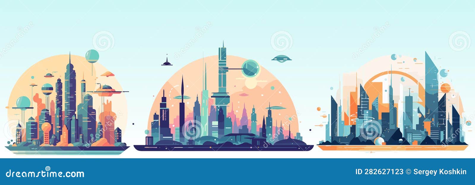 Abstract Flat Vector Illustration of Futuristic Sky City. Stock Vector ...