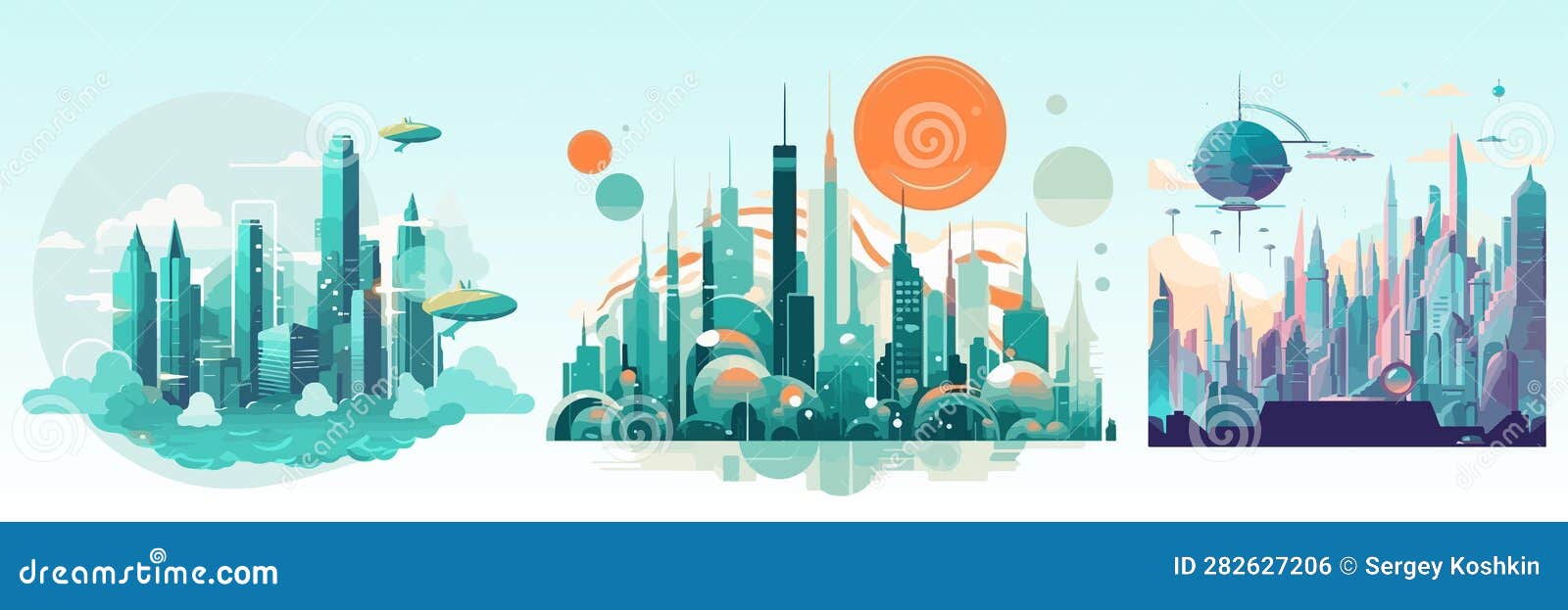Abstract Flat Vector Illustration of Futuristic Sky City. Stock Vector ...