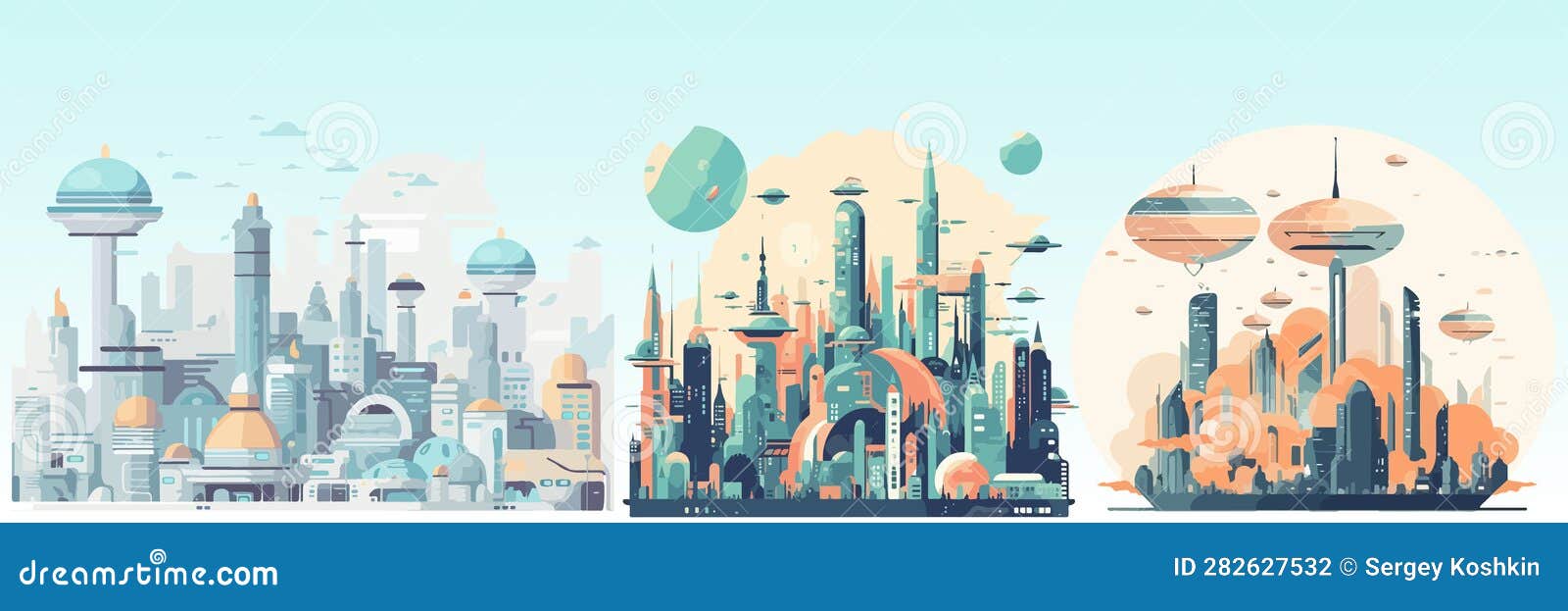 Abstract Flat Vector Illustration of Futuristic Sky City. Stock Vector ...