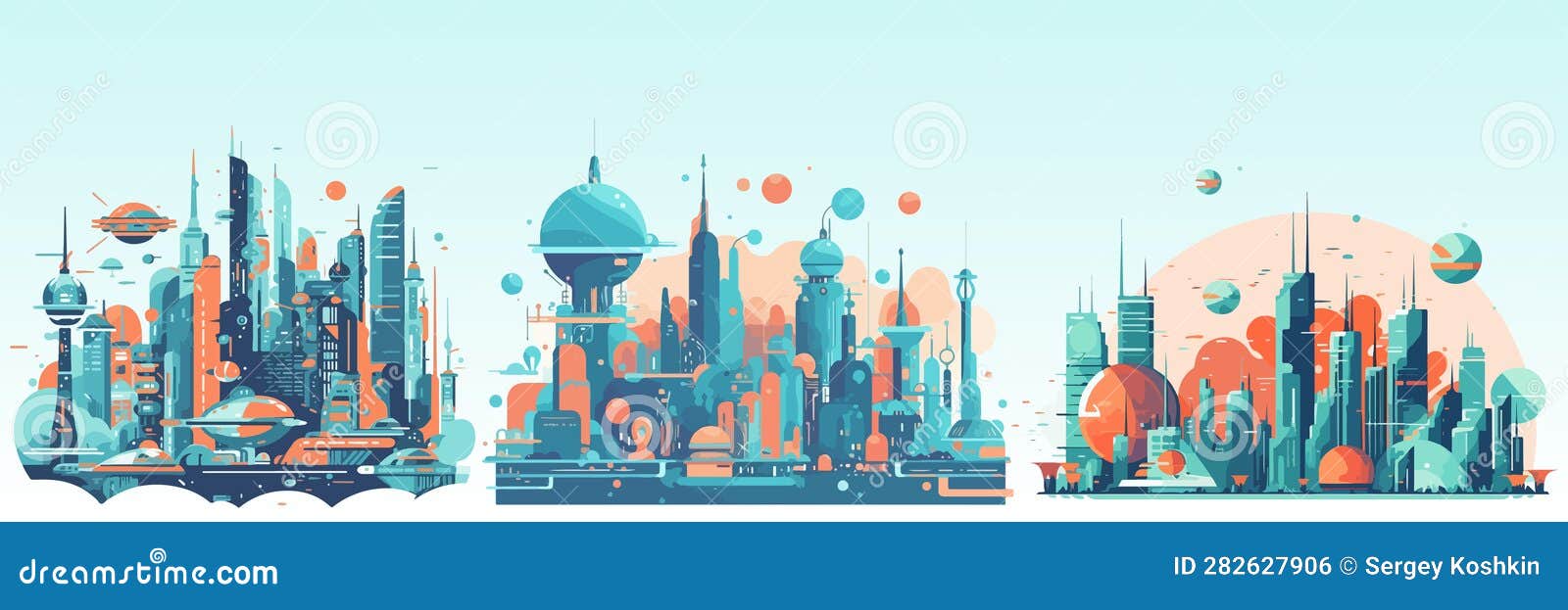 Abstract Flat Vector Illustration of Futuristic Sky City. Stock Vector ...
