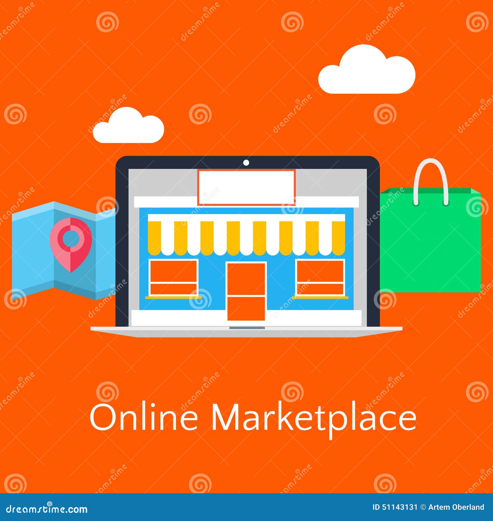 Abstract Flat Vector Illustration of Online Marketplace Concept Stock ...