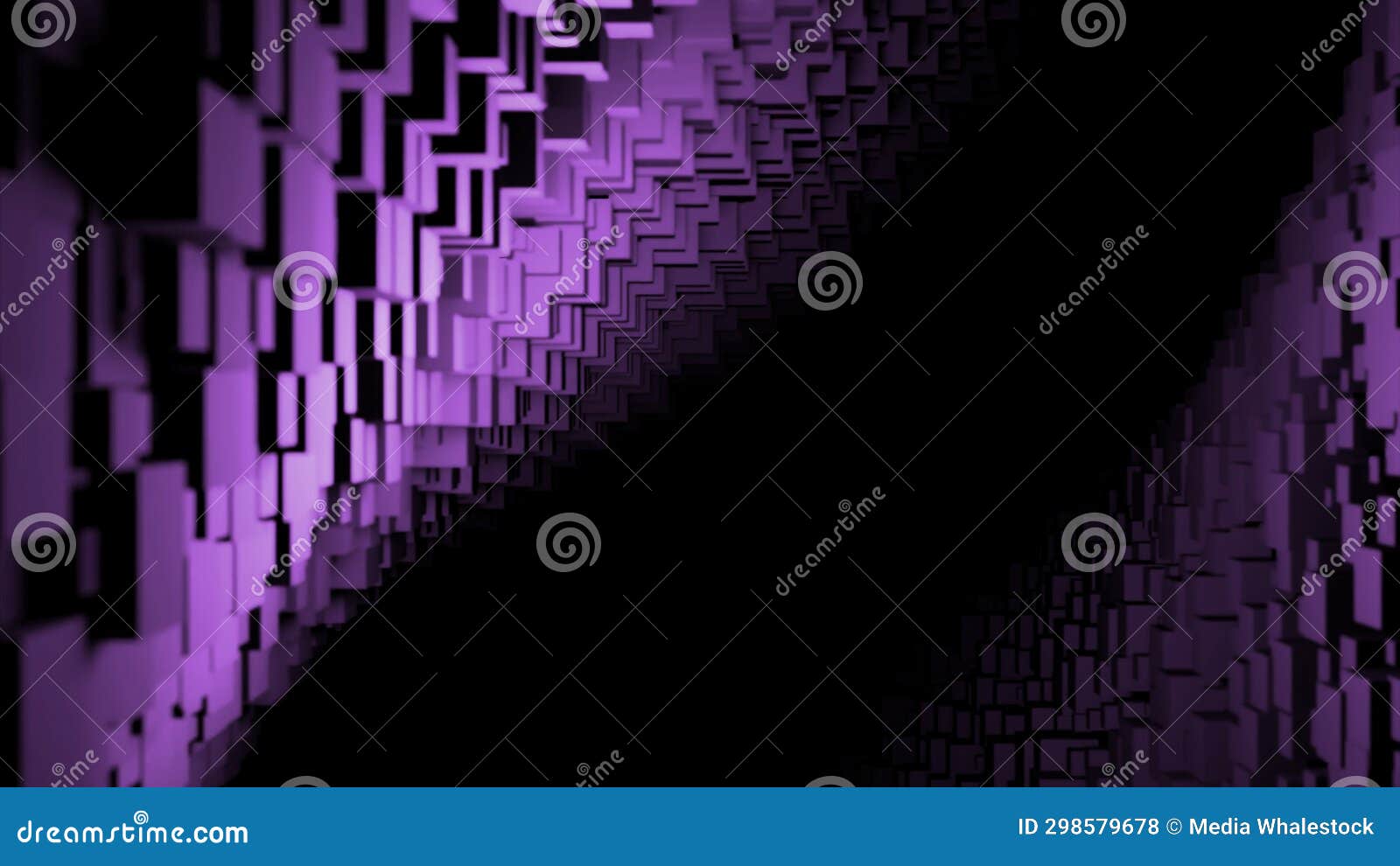 Abstract Flight Inside Dark Purple Tunnel of Many Cubes and Rectangles ...