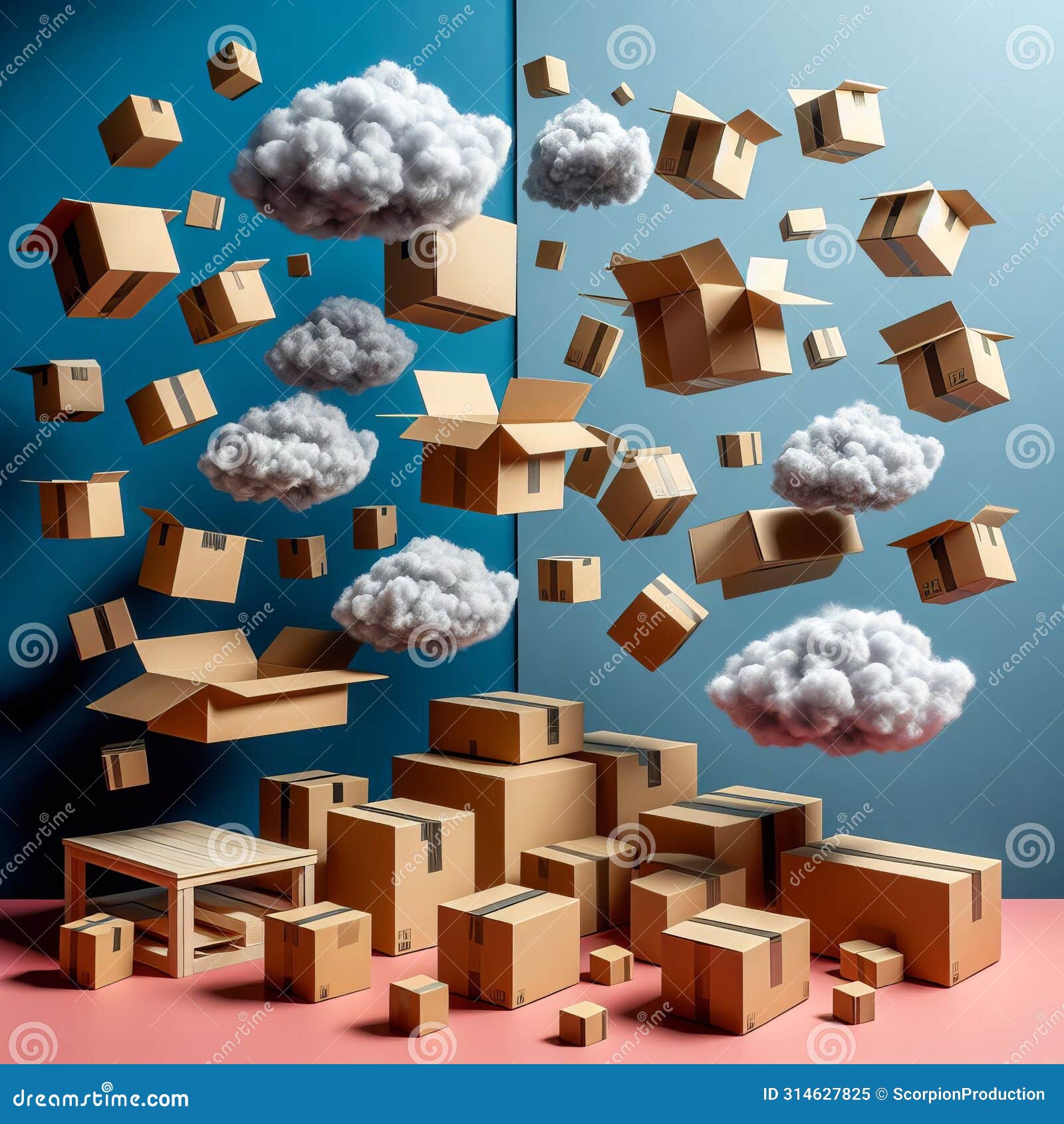 Abstract Floating Boxes and Clouds Stock Image - Image of cloudlike ...