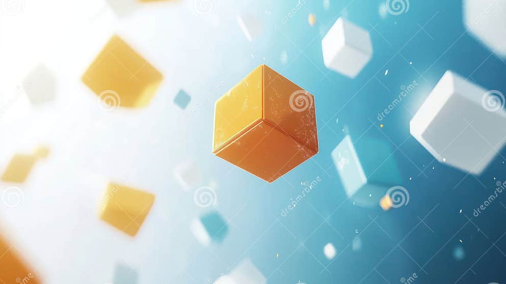 Abstract Floating Cubes in a Blue Gradient Background, Creating a ...