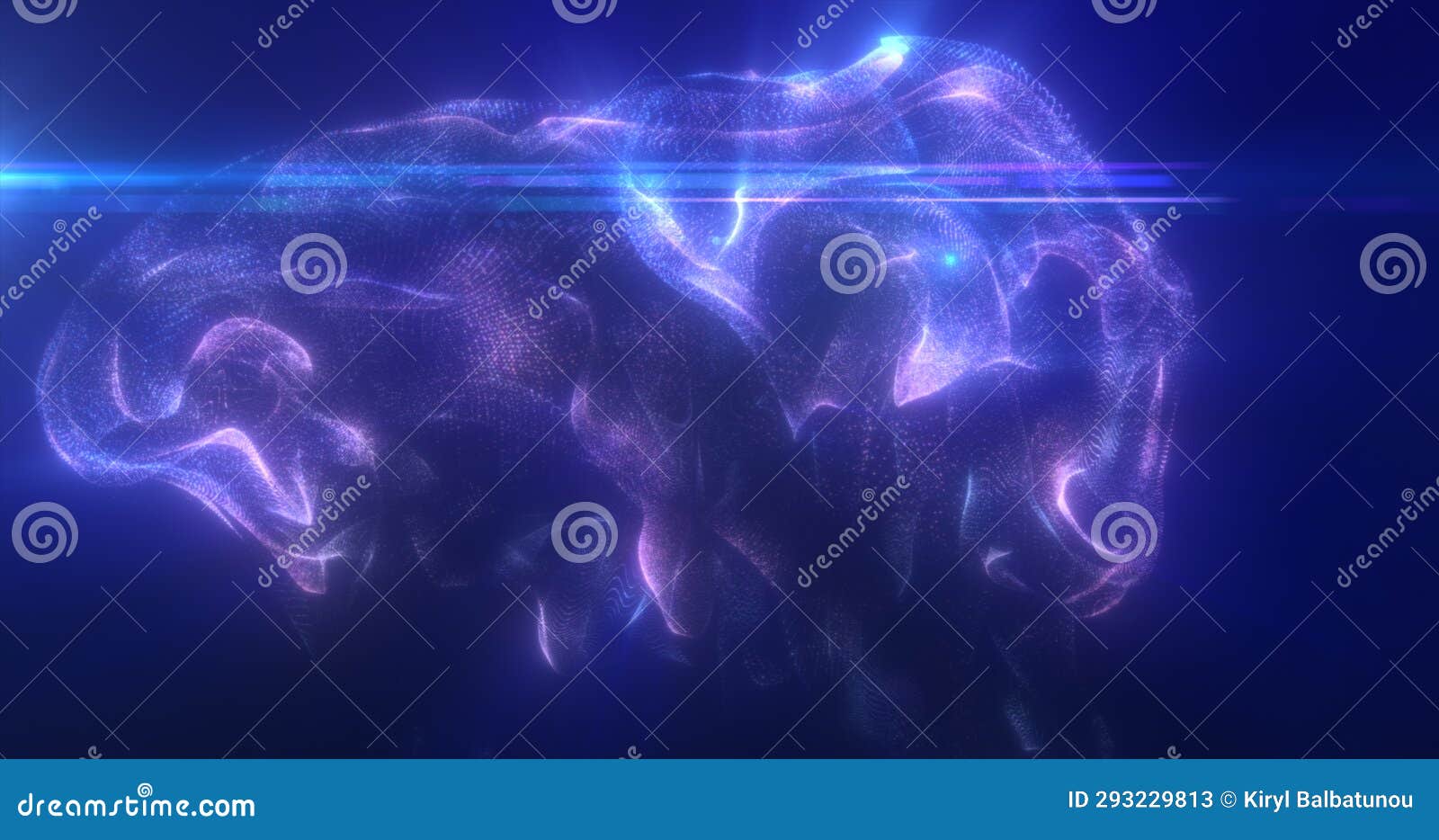 Abstract Floating Liquid from Energetic Blue Particles Glowing Magical ...