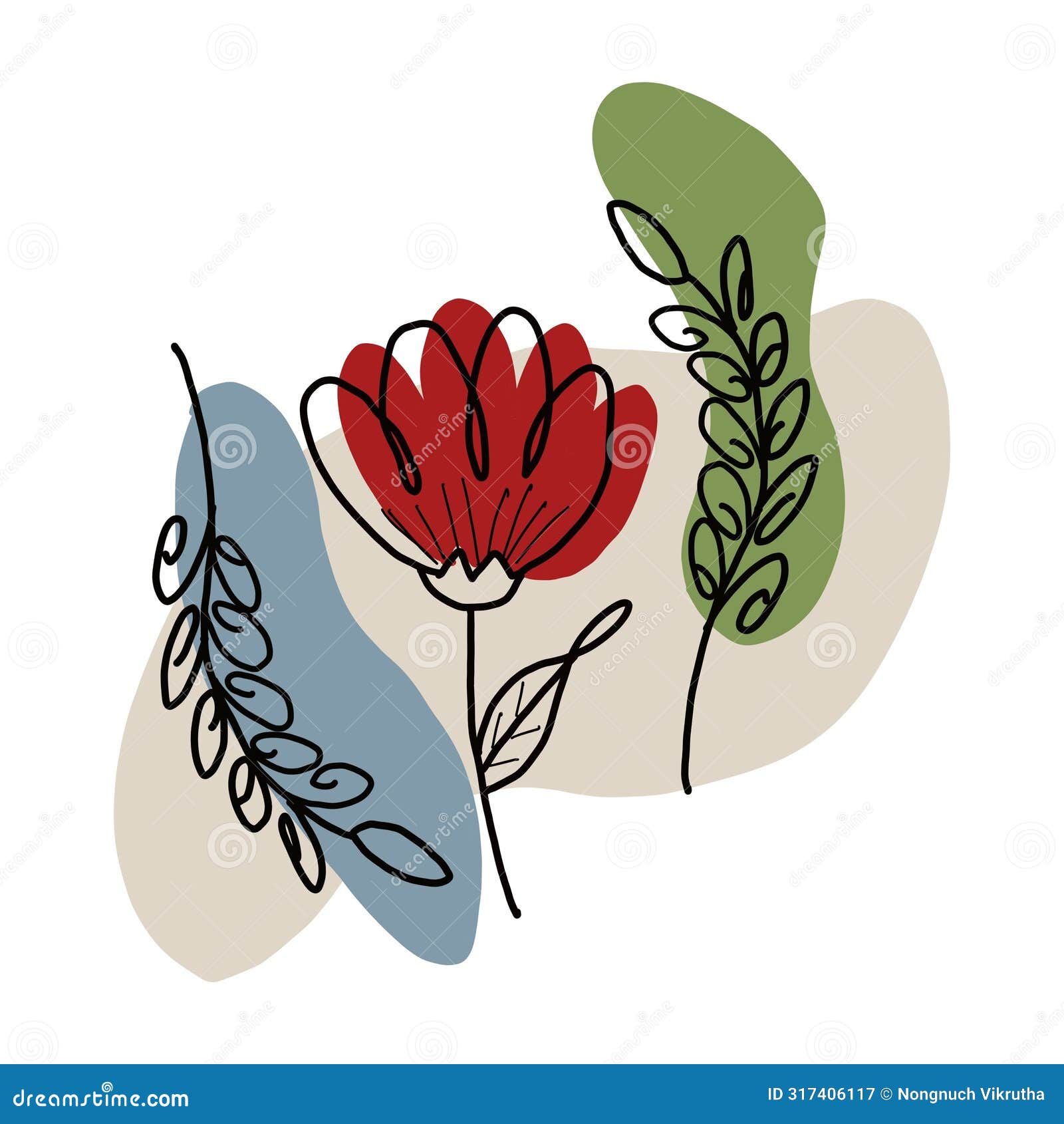 Abstract Flora Simple Background. Hand Draw Vector Illustration Stock ...