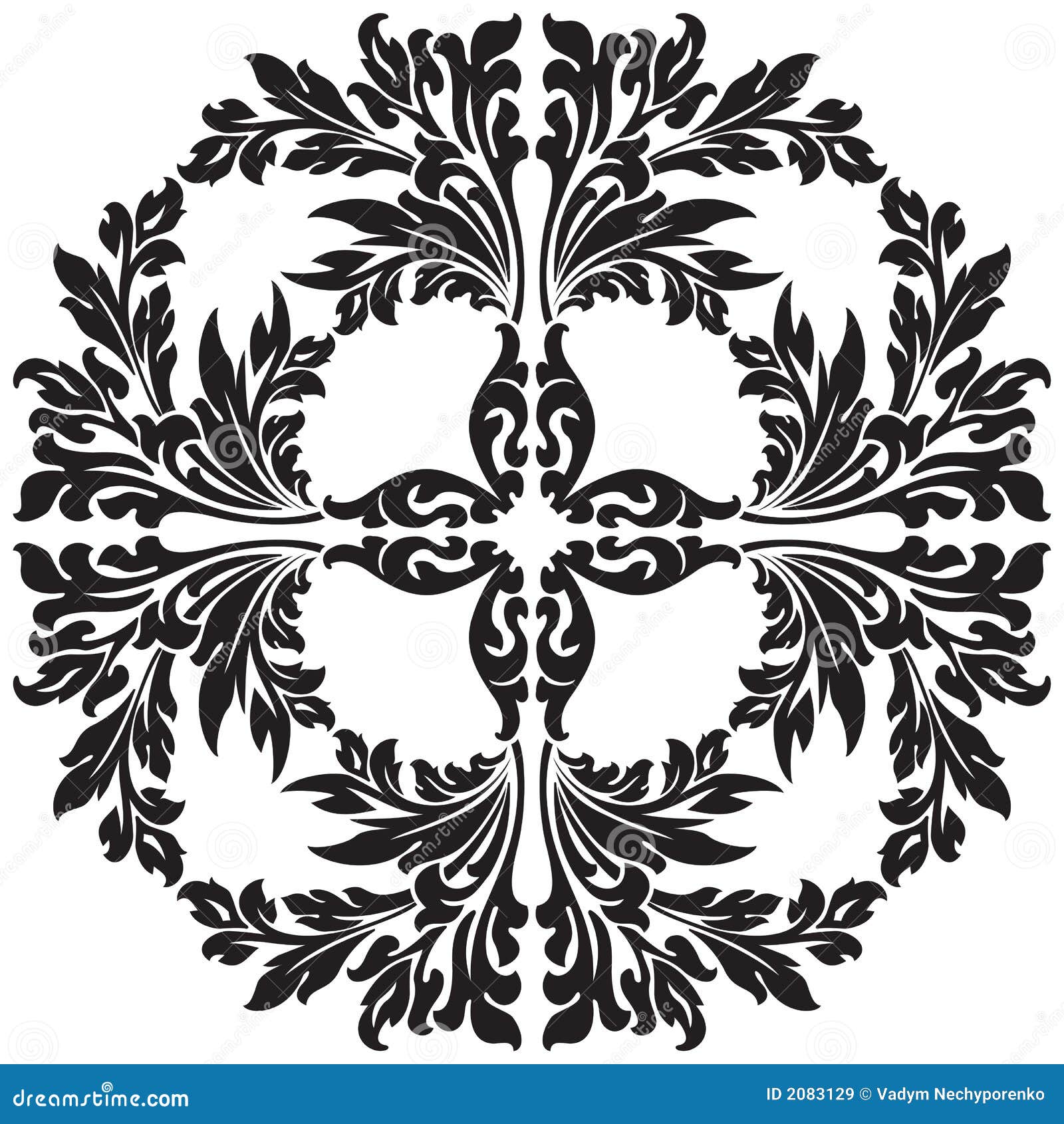 Abstract Floral Decorative Element in Black Color Vector Illustration ...