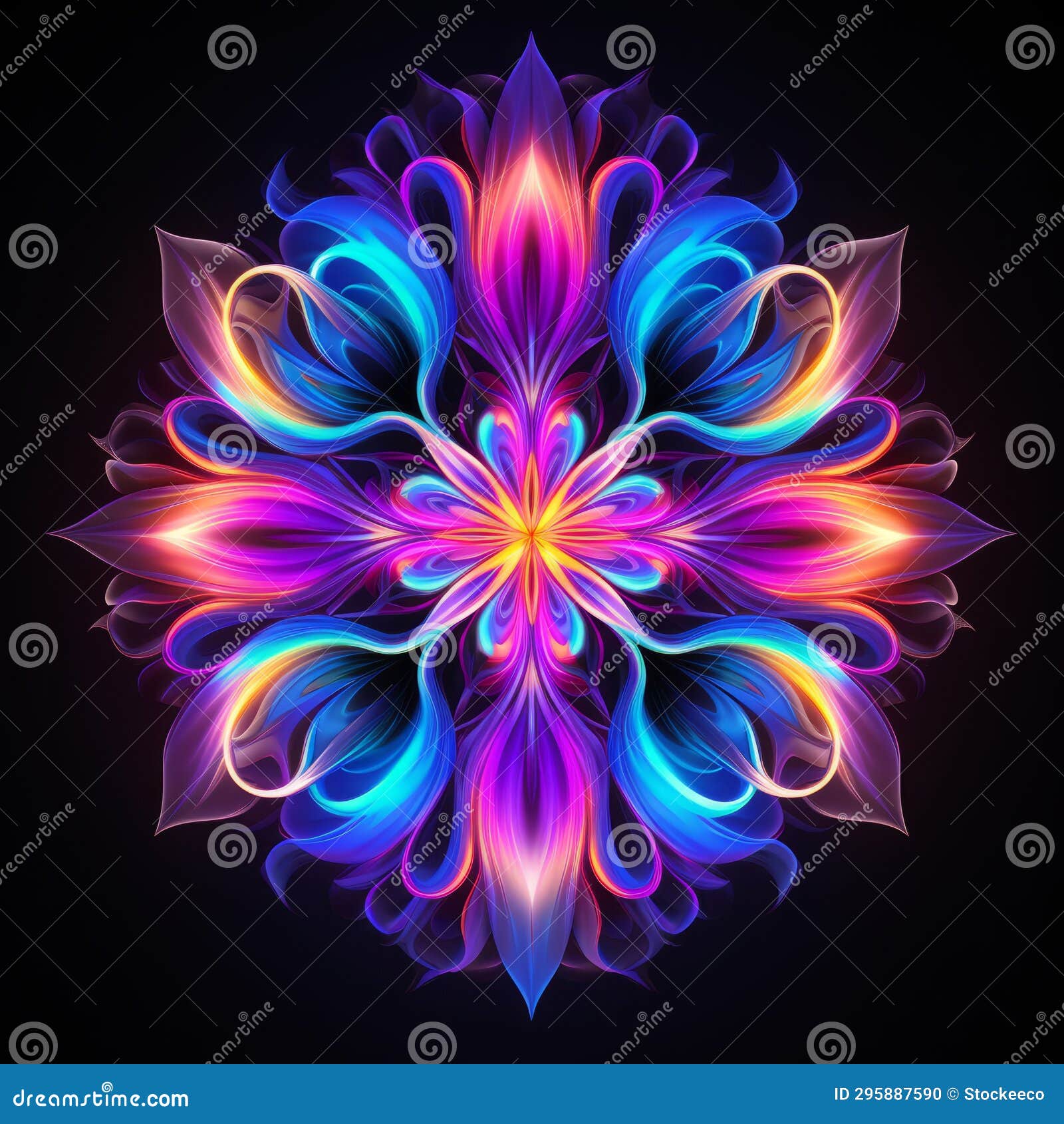 Vibrant Neon Abstract Flower Mystic Symbolism with Symmetrical Balance ...