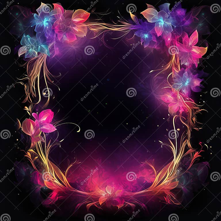 Abstract Floral Frame on a Black Background Stock Illustration ...