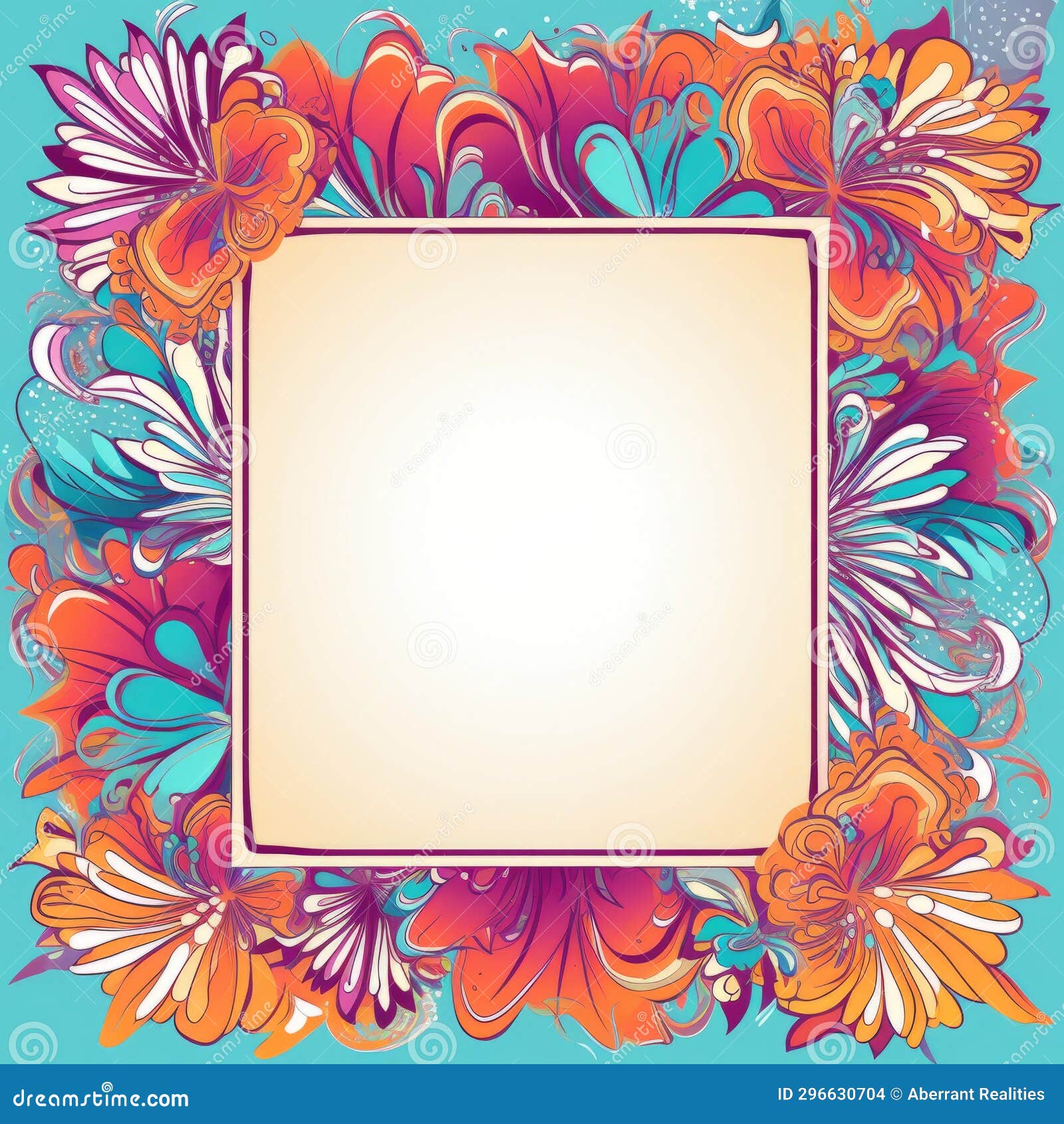 An Abstract Floral Frame on a Turquoise Background Stock Illustration ...