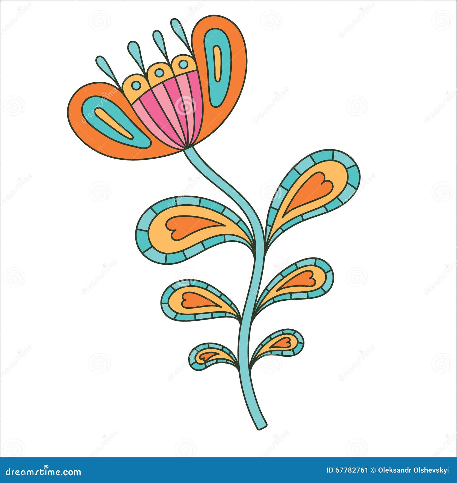Abstract Floral Ornament Hand Drawn Doodle Stock Vector Illustration