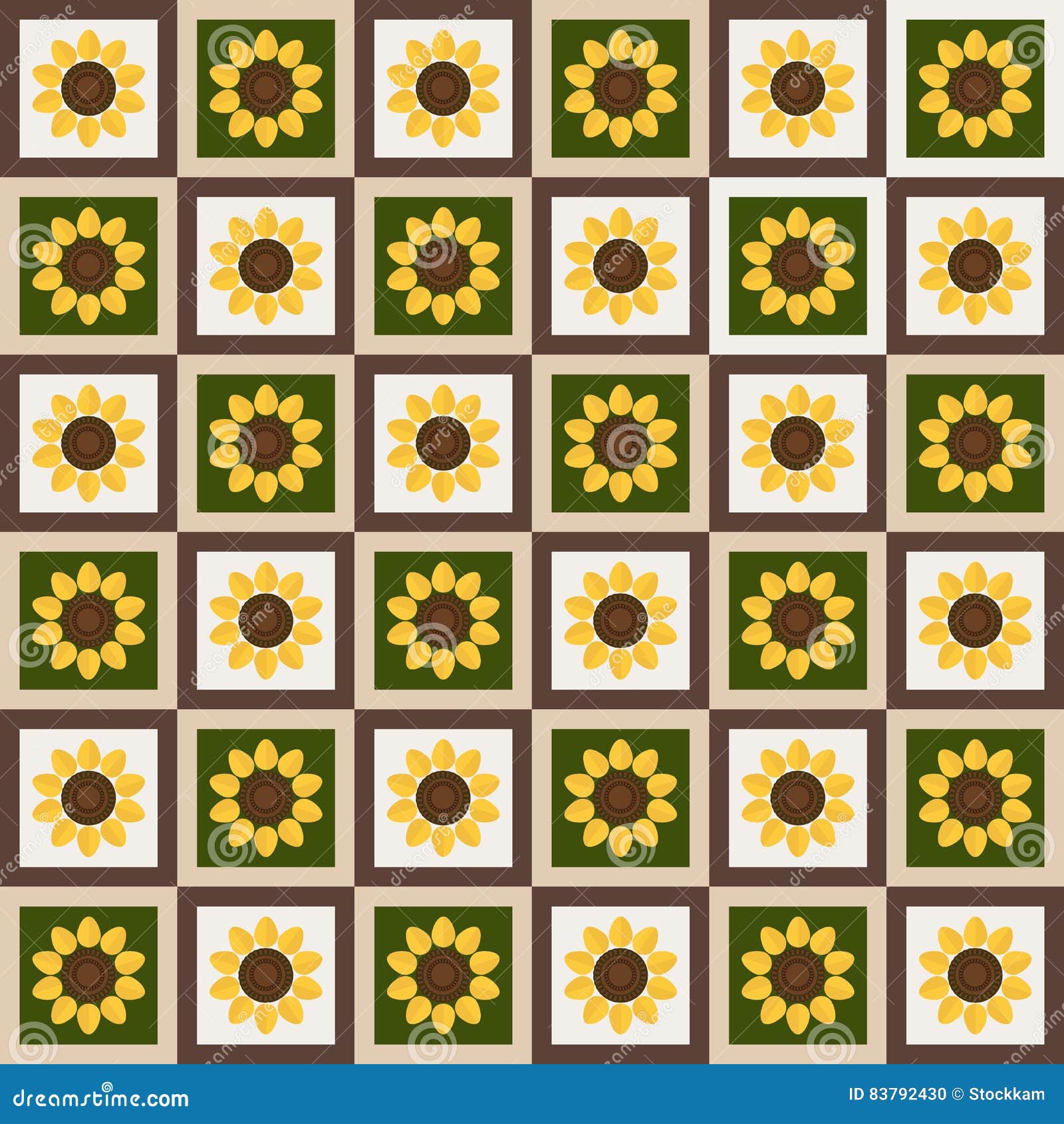 Abstract Floral Pattern Background with Colorful Squares and Sunflowers ...