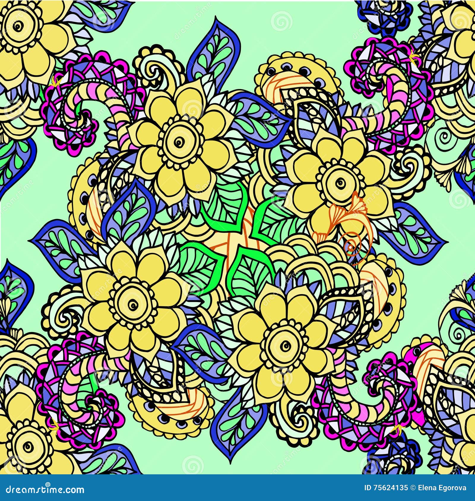 Abstract Floral Pattern Background on Green Stock Illustration ...