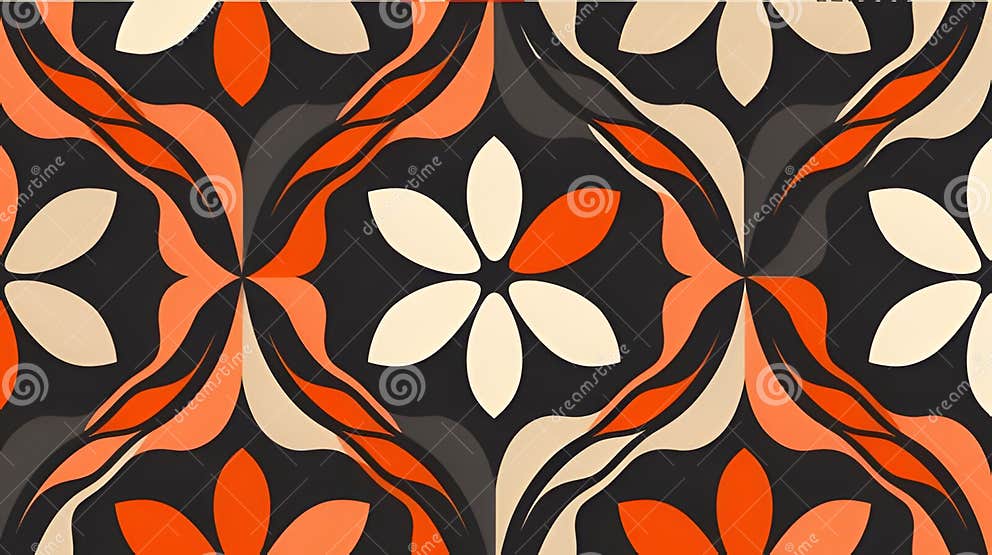 Abstract Floral Pattern in Black, Orange, and Beige Stock Vector ...