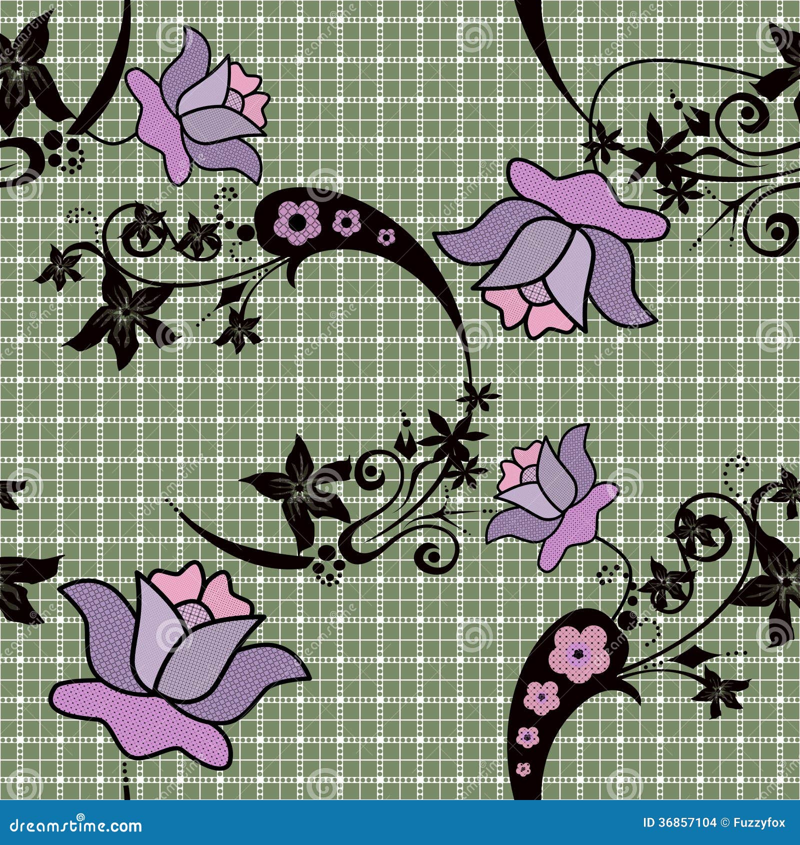 Abstract Floral Pattern on Green Checkered Stock Illustration ...