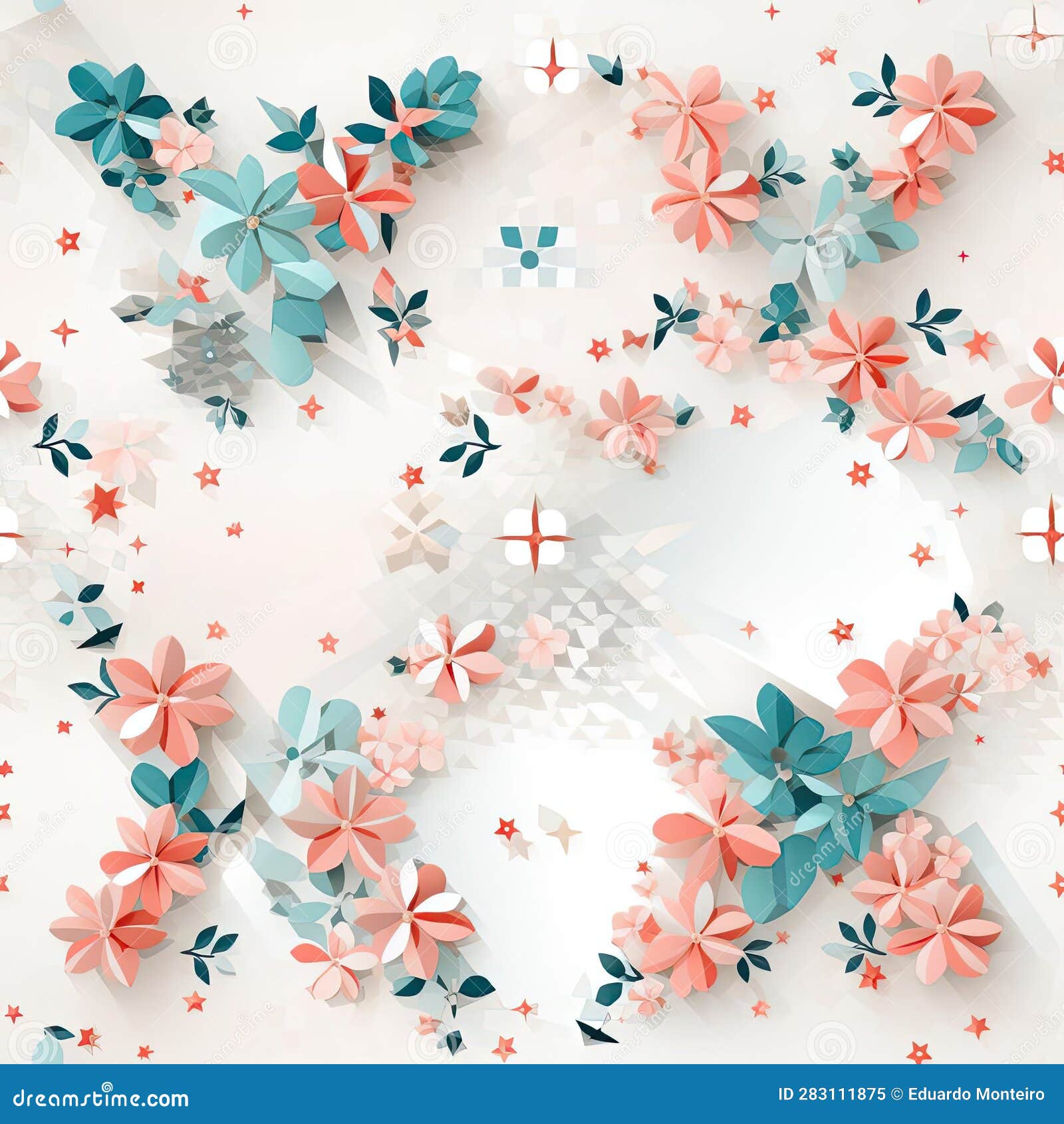 Abstract Floral Pattern with Paper Cutouts and Geometric Shapes (tiled ...