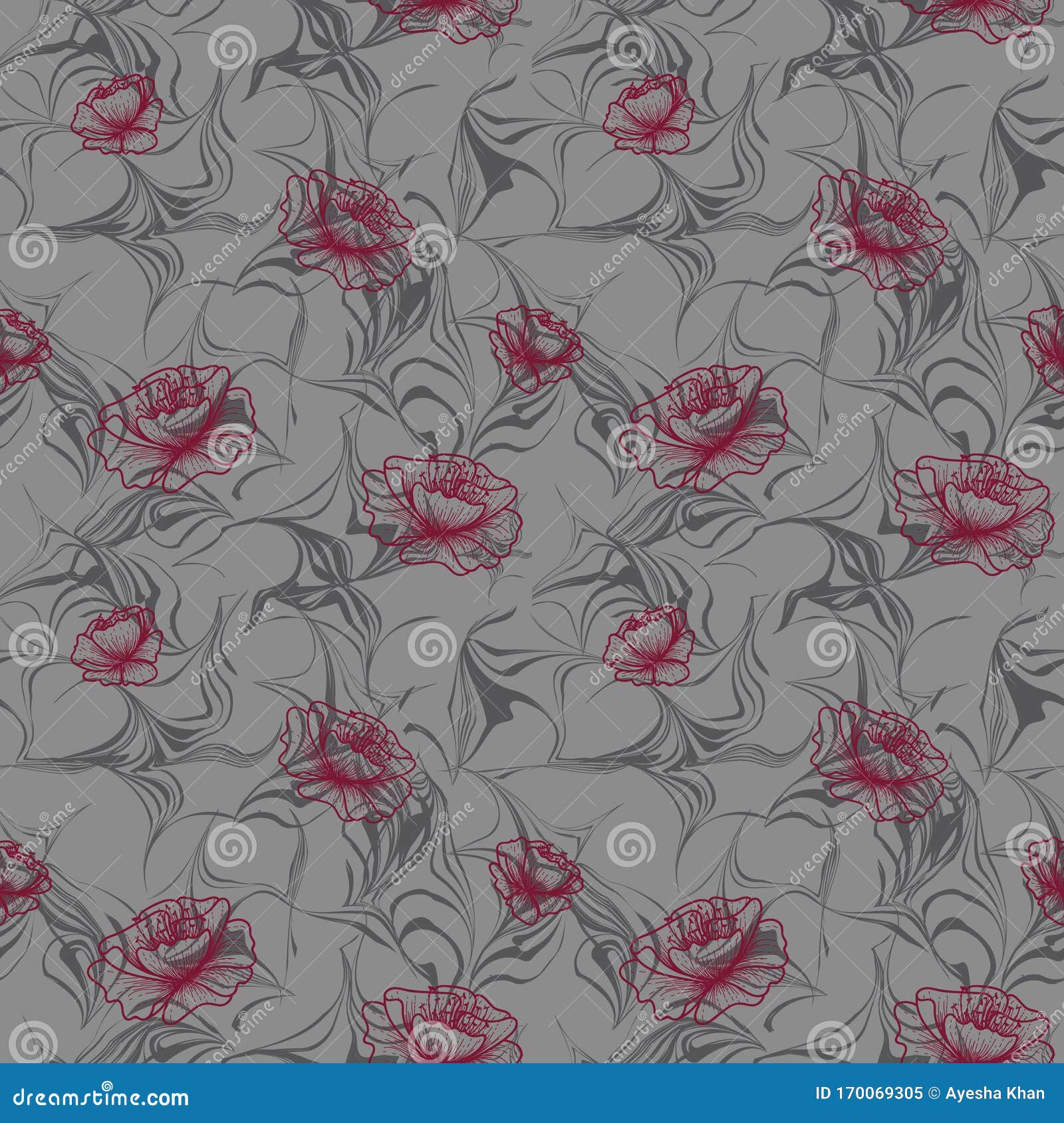 Abstract and Floral Repeat Pattern in Gray Stock Vector - Illustration ...