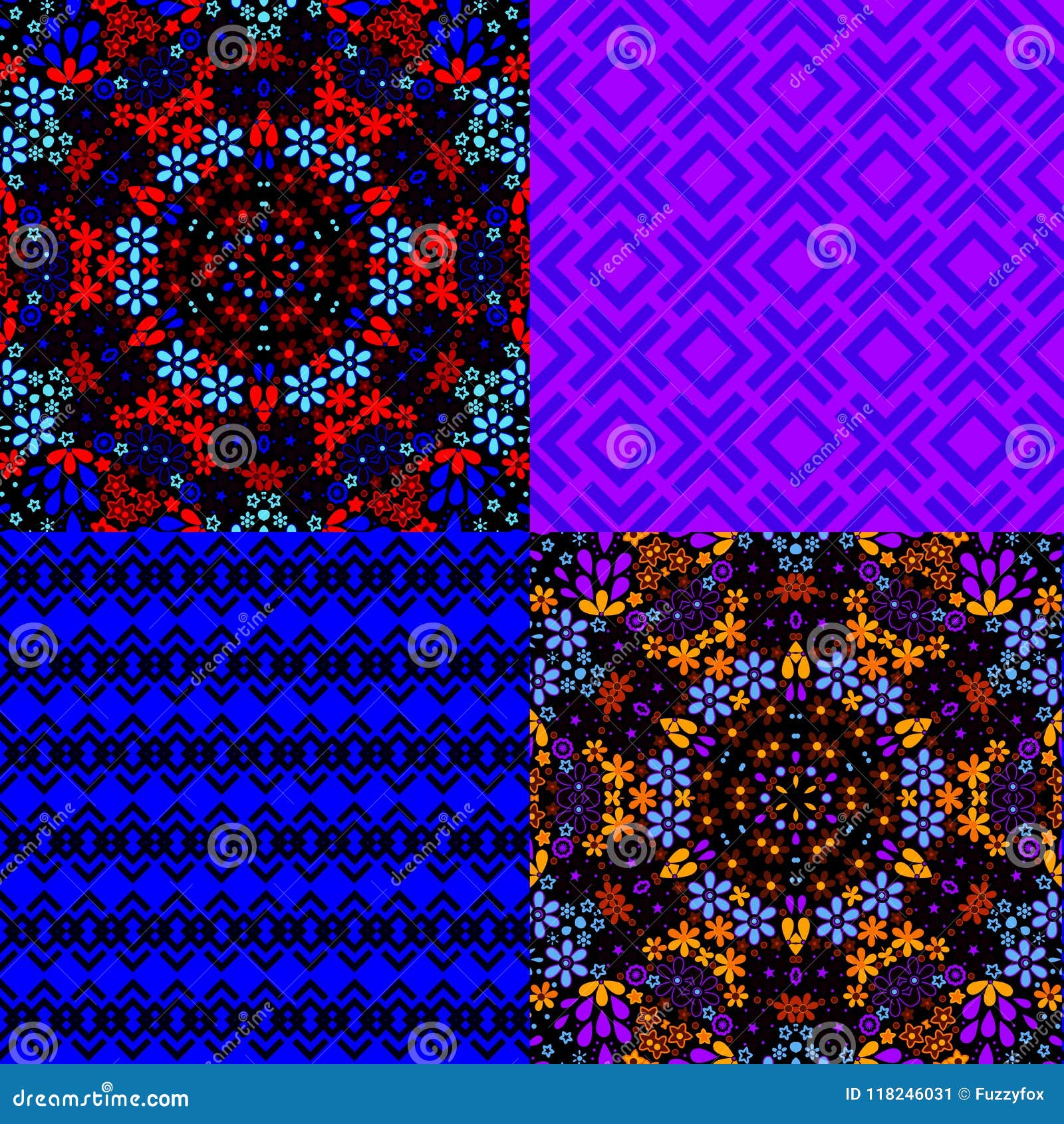 Abstract Floral Retro Flowers Patchwork Pattern Stock Illustration ...