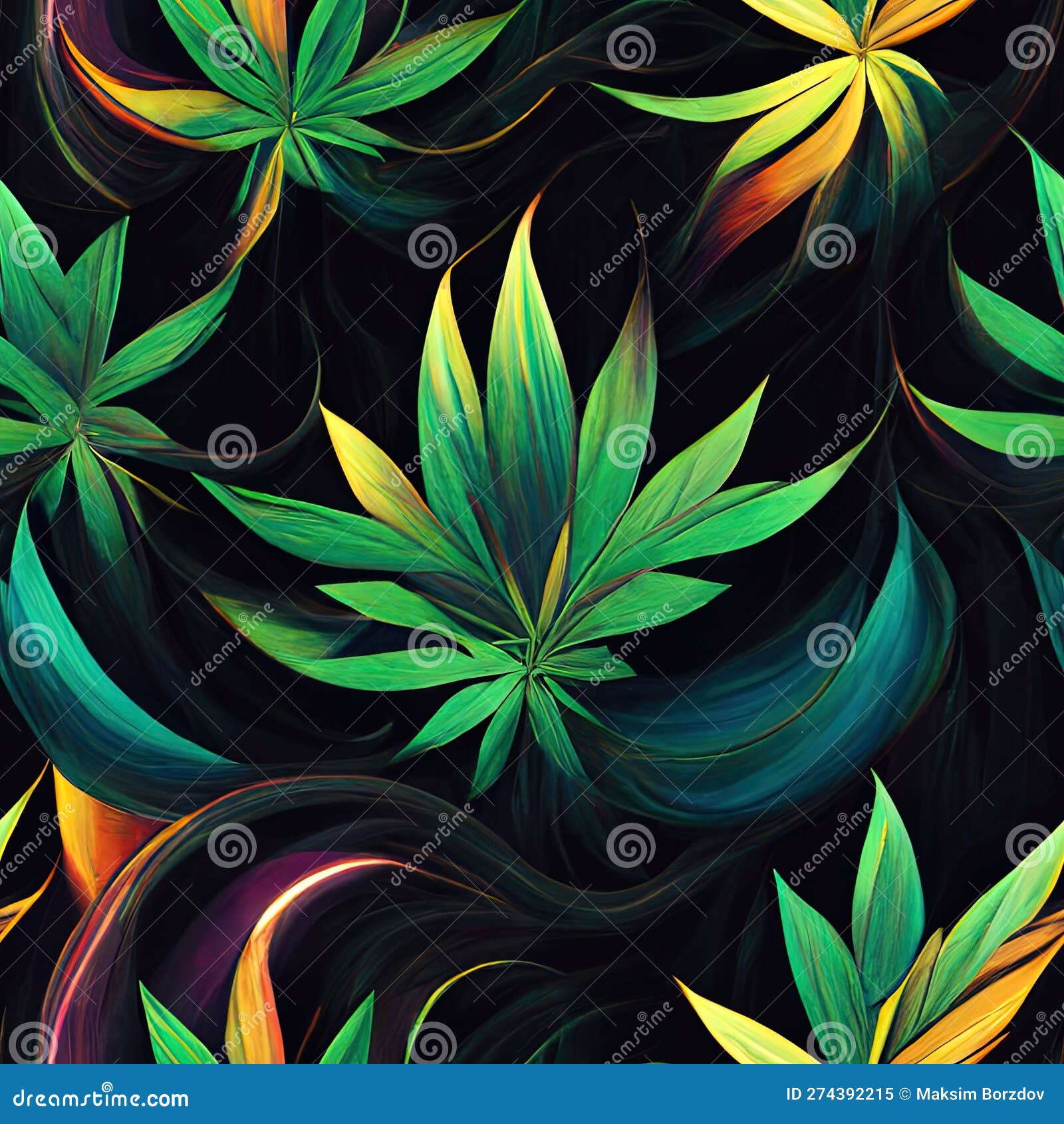 Abstract Floral Seamless Background with Leaves of Cannabis. Seamless ...