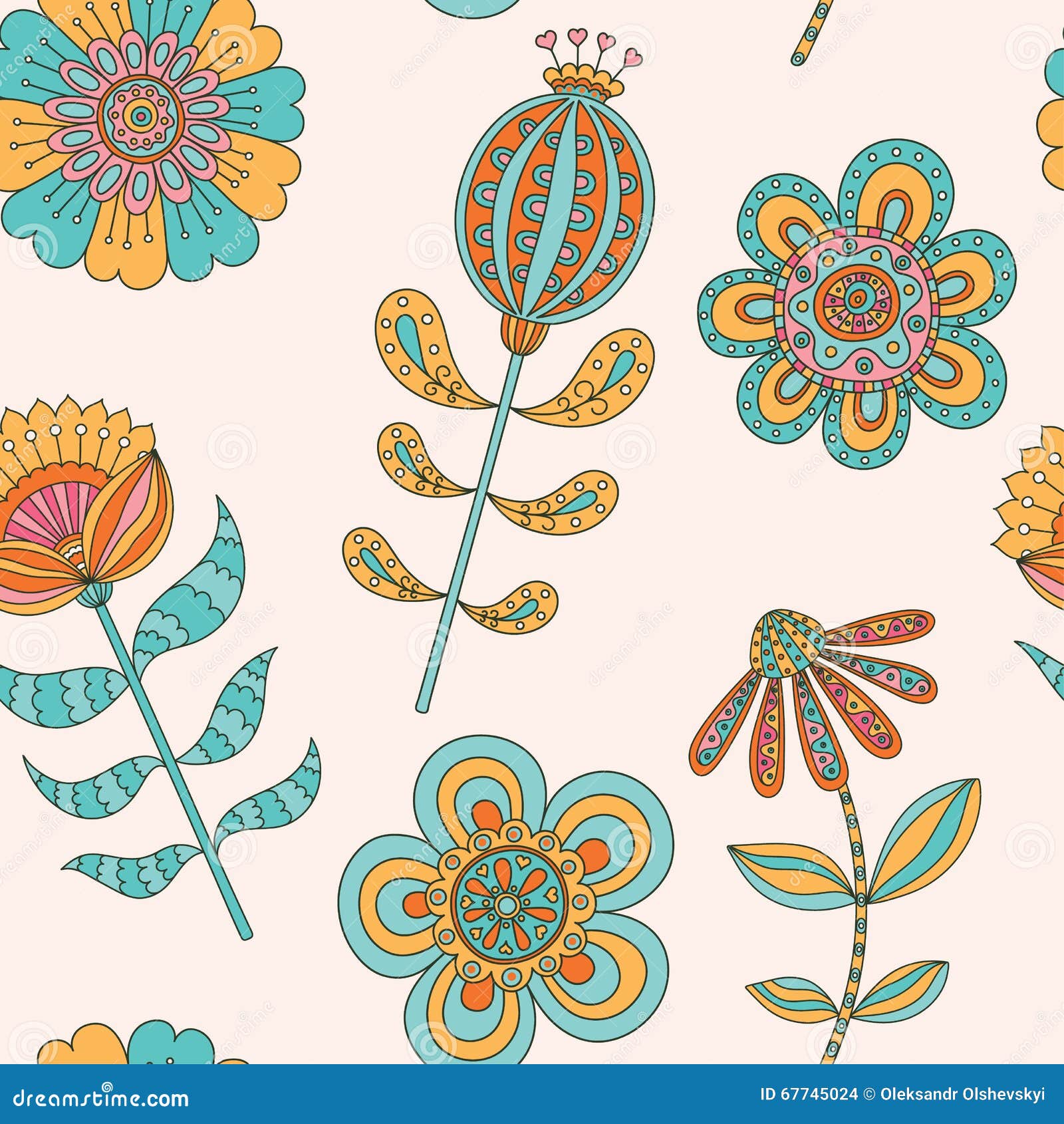 Abstract Floral Seamless. Hand Drawn Doodle Stock Vector - Illustration ...