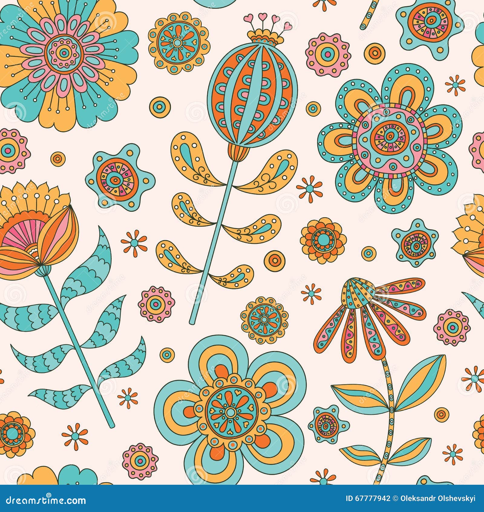 Abstract Floral Seamless. Hand Drawn Doodle Stock Vector - Illustration ...