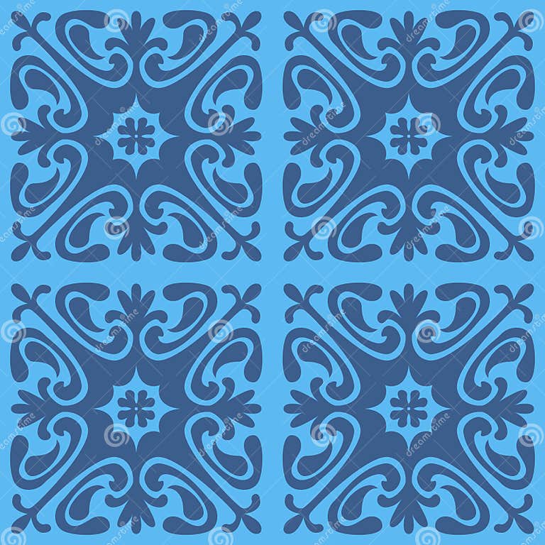 Abstract Floral Seamless Pattern on Blue Background, Patchwork Textile ...