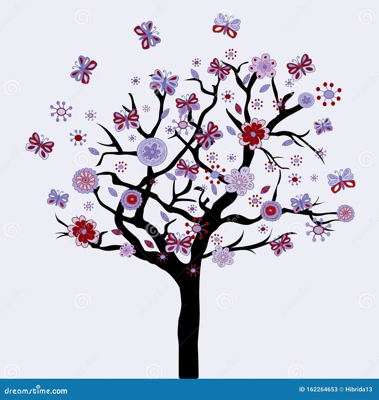 Abstract Floral Tree with Flowers and Butterflies Stock Vector ...