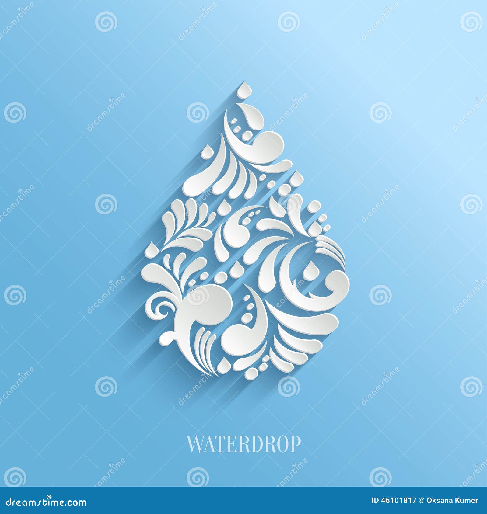 Abstract Floral Water Drop on Blue Background. Stock Vector ...