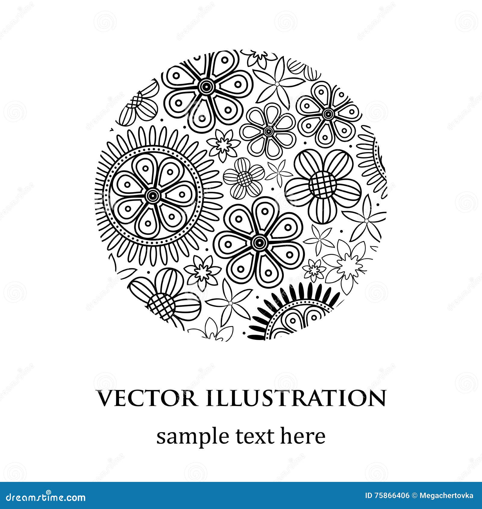 Abstract Floral White and Black Round Pattern Stock Vector ...