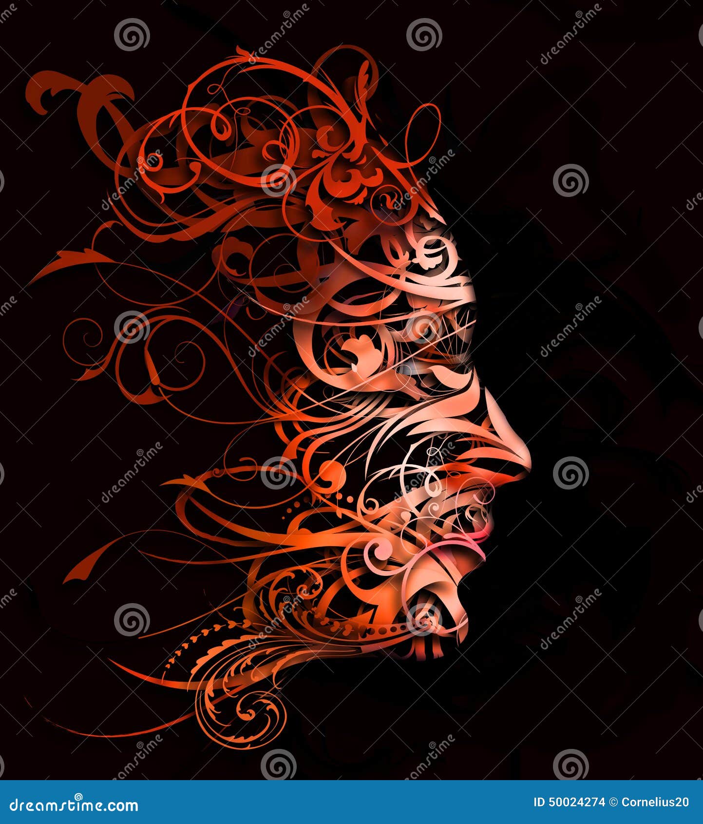 Abstract flourish portrait stock illustration. Illustration of female ...