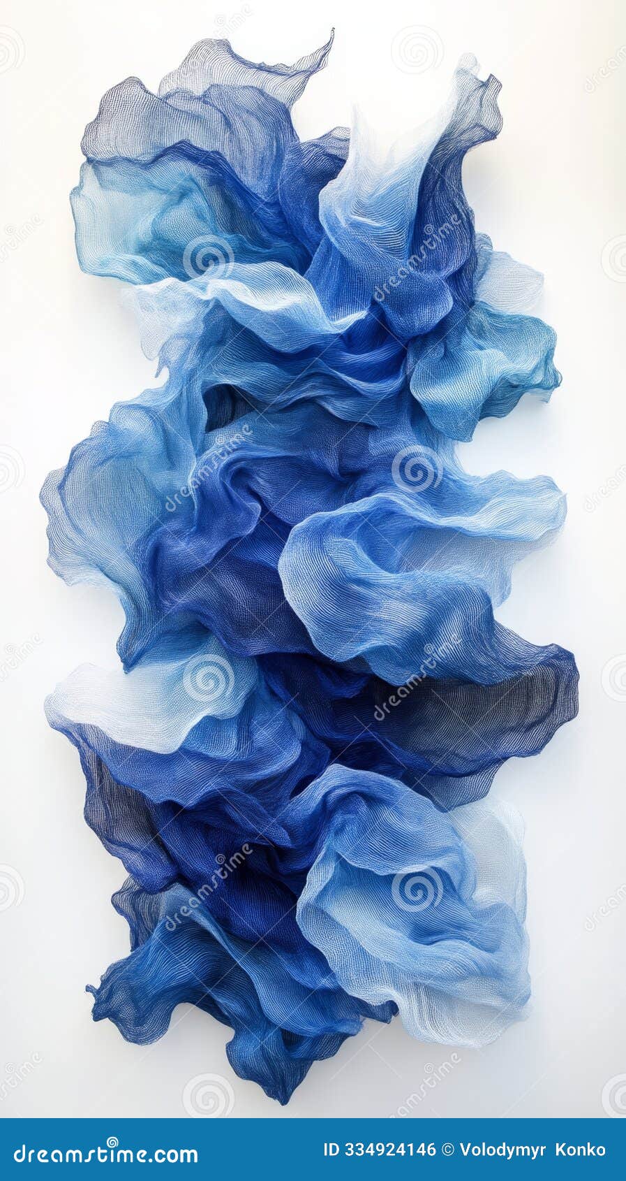 Abstract Flow of Blue Fabric with Gradient Textures on White Background ...