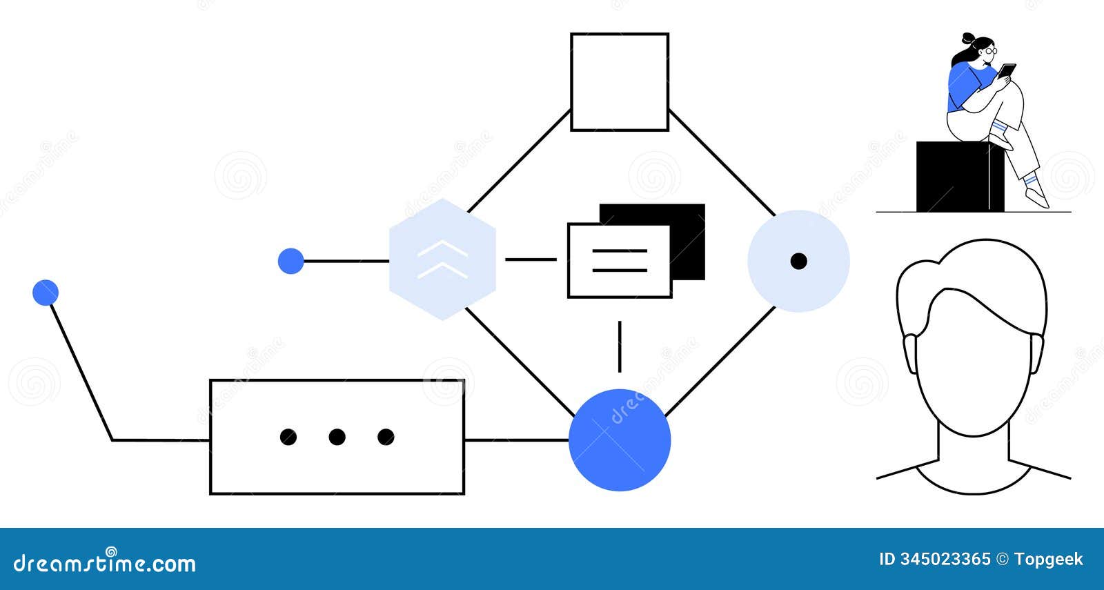Abstract Flowchart With Human Elements Connected By Lines And Geometric ...