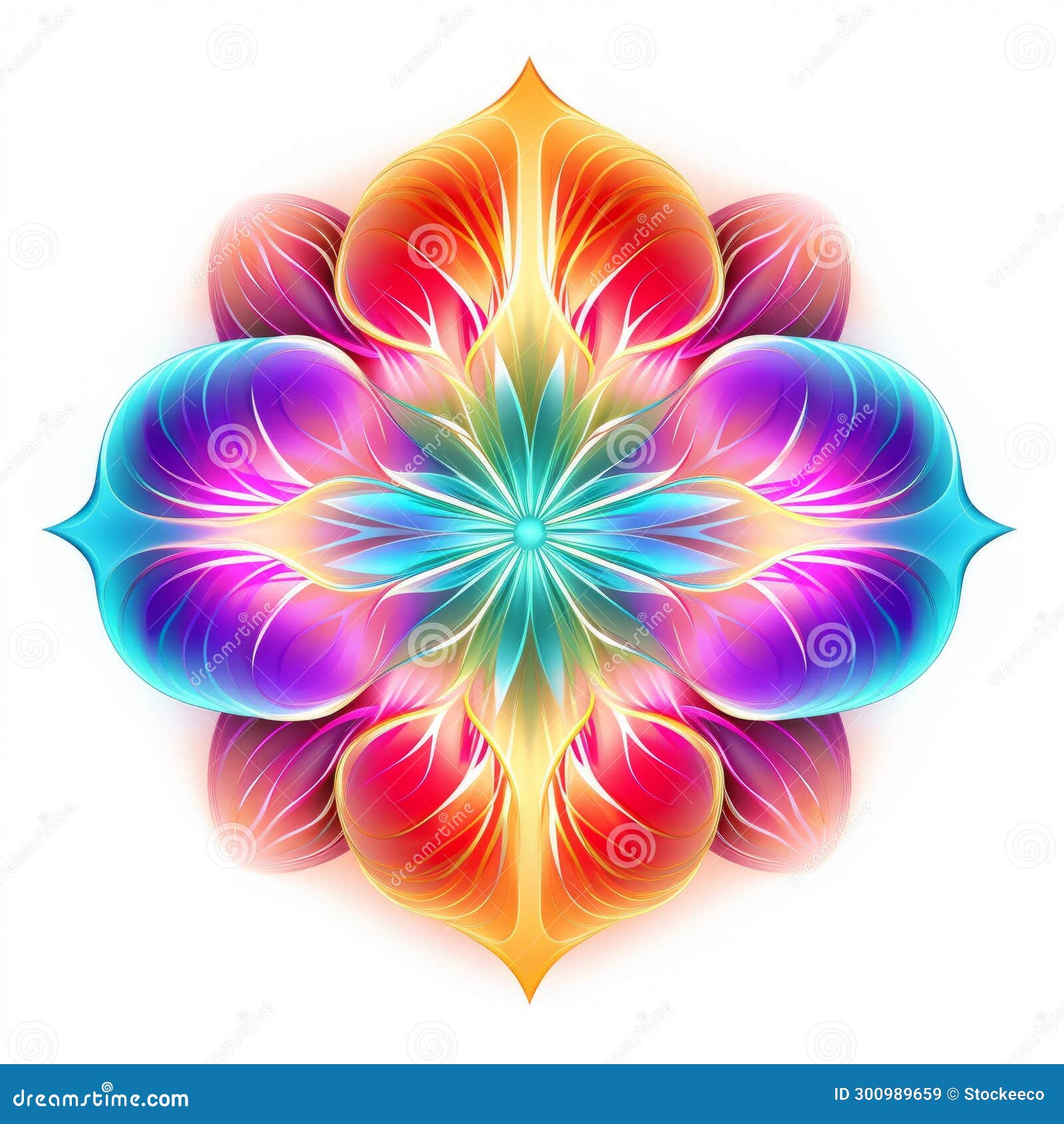 Vibrant Neon Flower: Illusory Gradient Symmetry on White Background ...