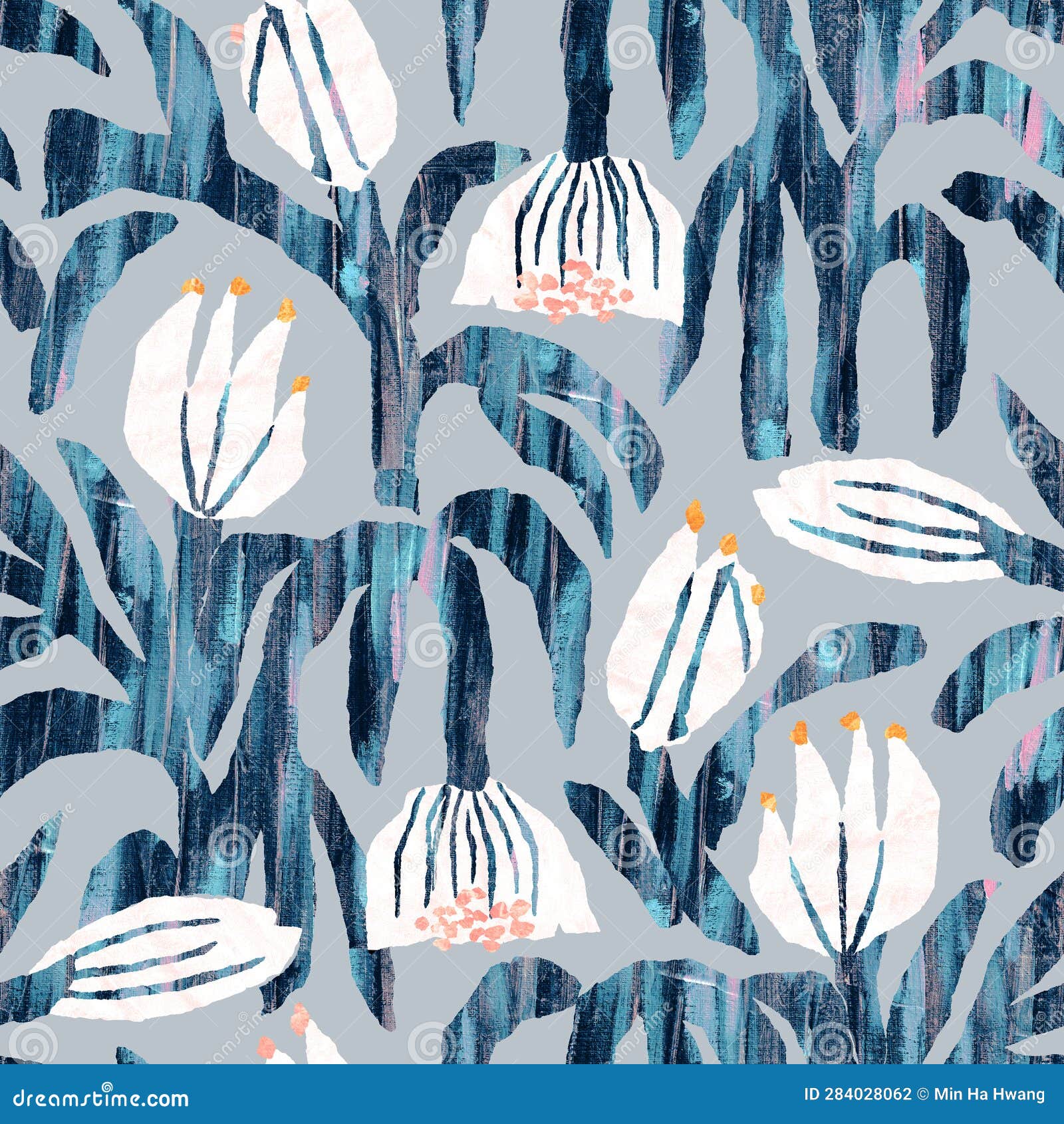 Abstract Flower with Painting Texture Illustration Seamless Repeat ...