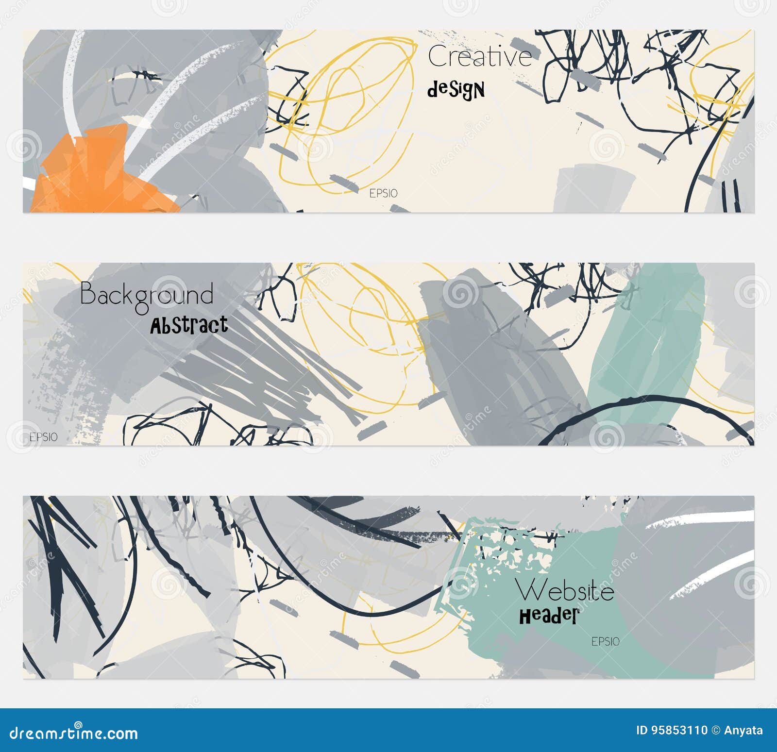 Abstract Flower with Rough Scribbles Banner Set Stock Vector ...