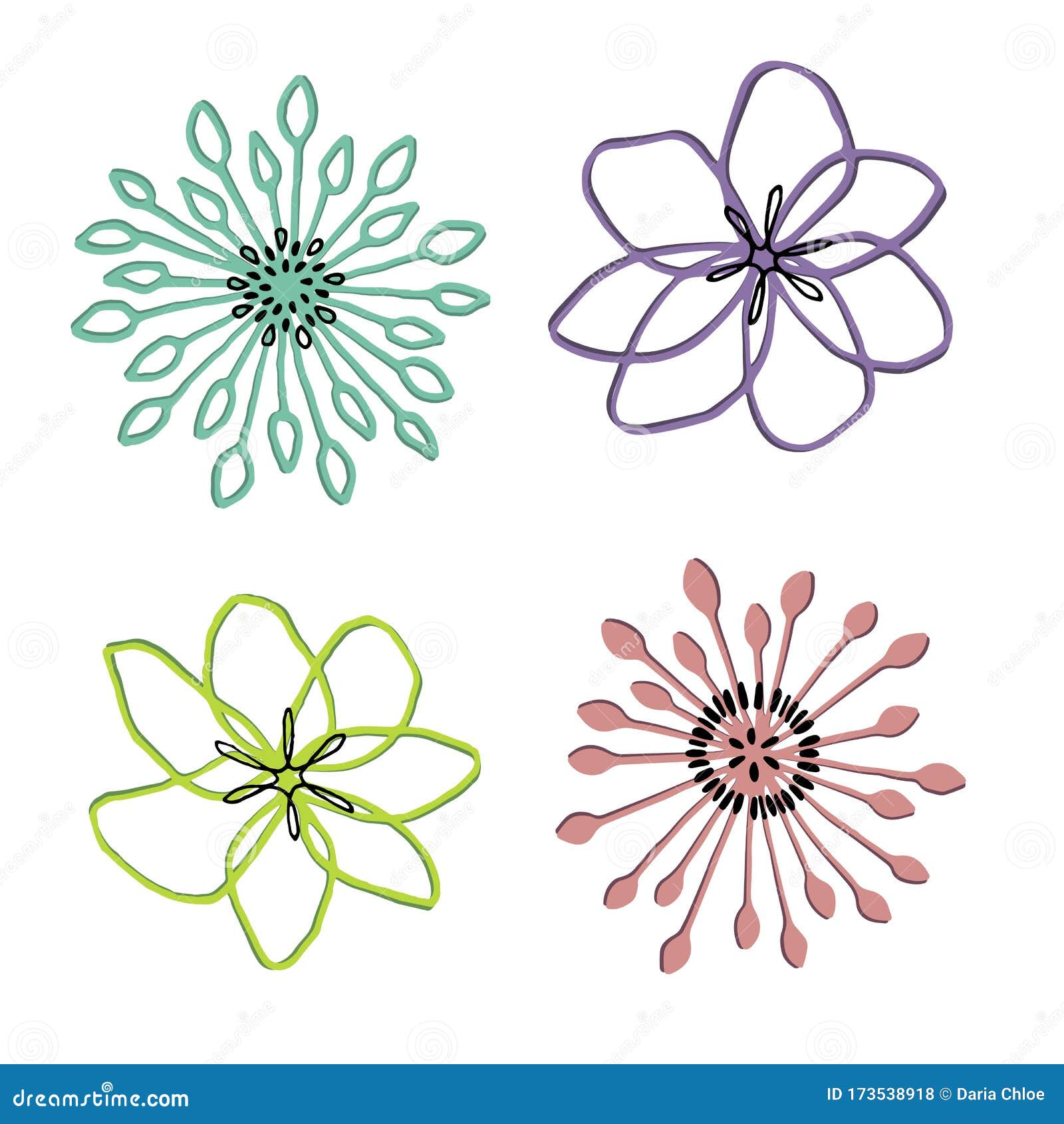 Abstract Flower 4 Shapes Set Stock Illustration - Illustration of drawn ...